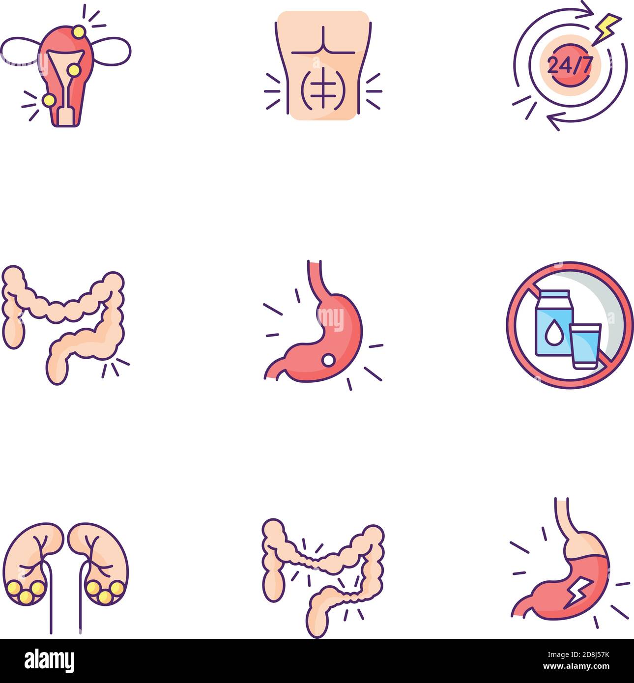 Abdominal pain RGB color icons set Stock Vector Image & Art - Alamy