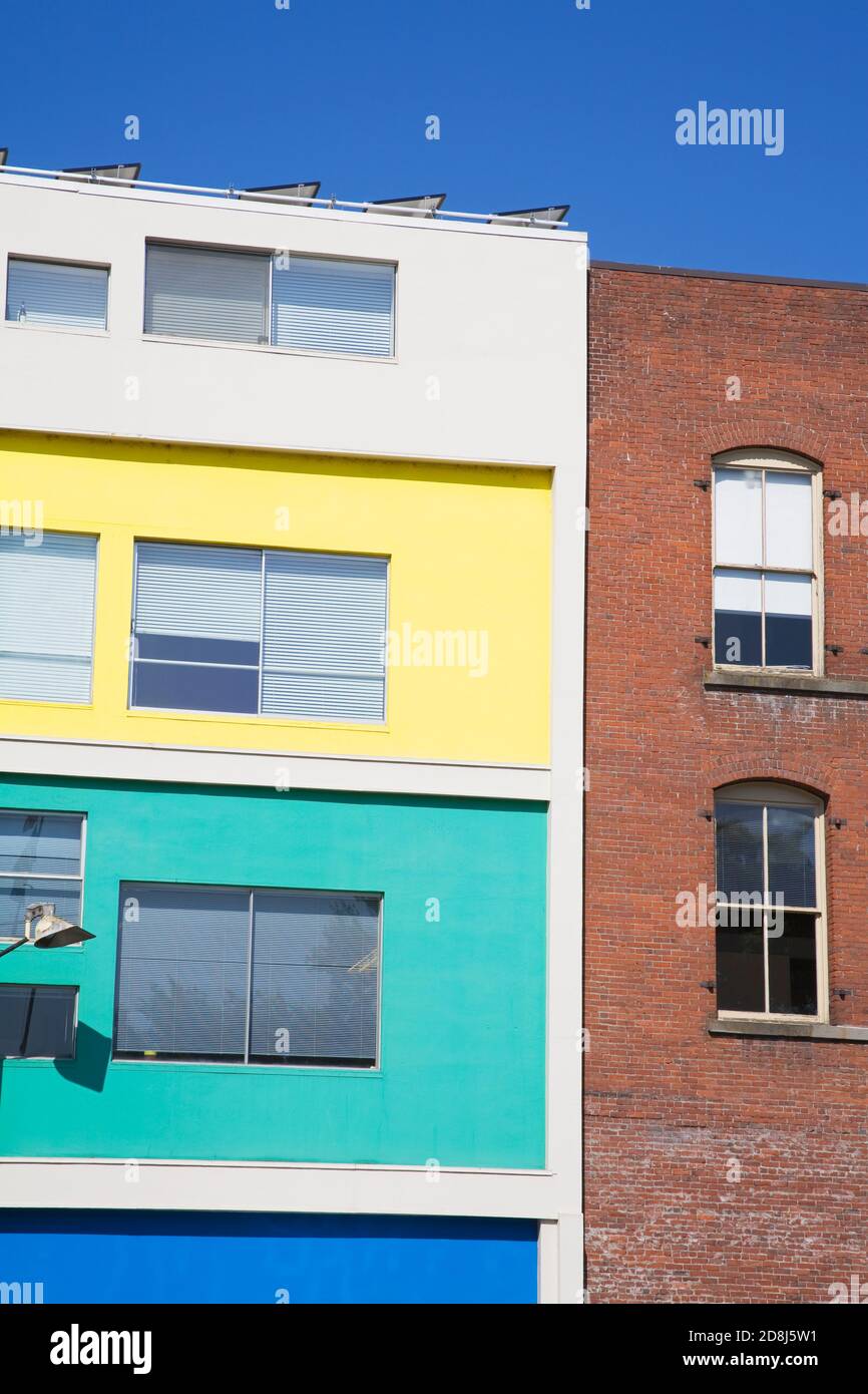 Colorful building on Front Avenue in Portland, Oregon, USA Stock Photo ...