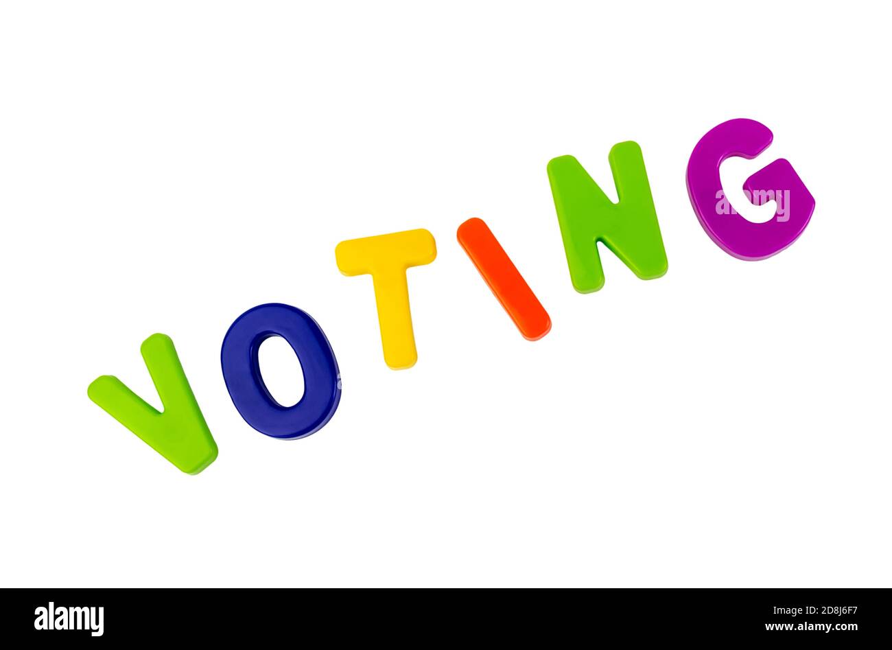 Text VOTING written in plastic letters on a white background. Concept ...