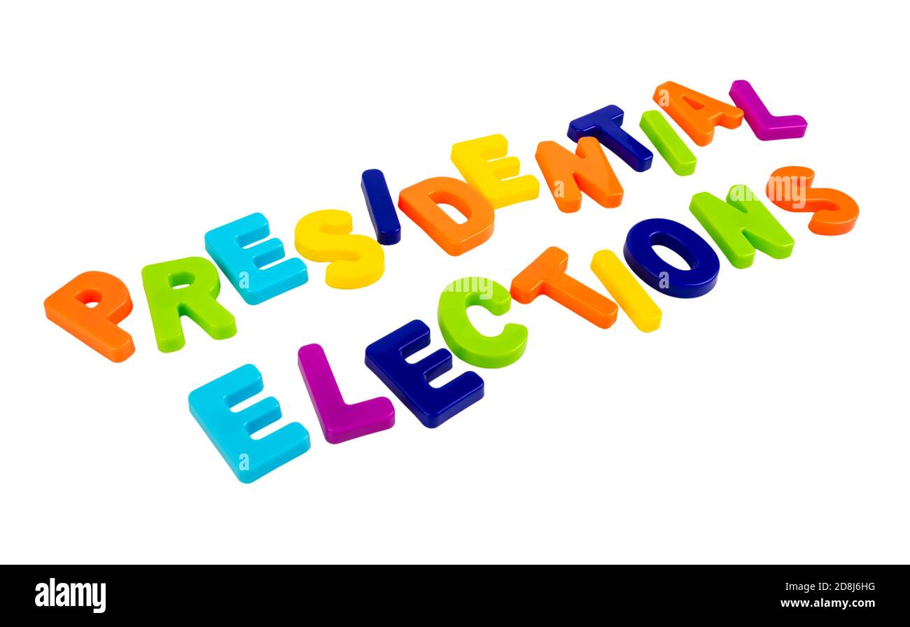 Text PRESIDENTIAL ELECTIONS written in plastic letters on a white ...