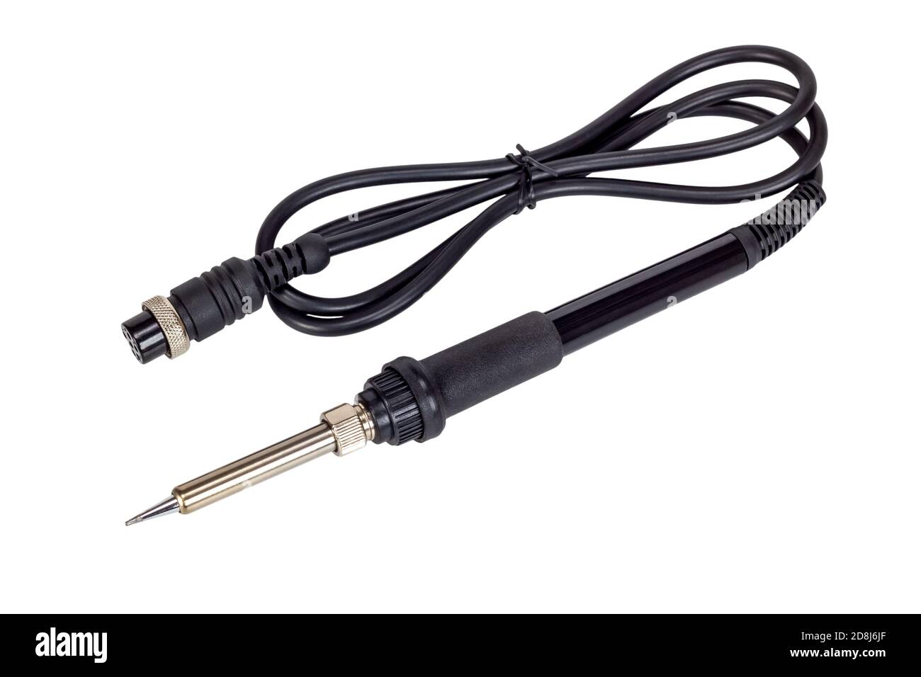 Hand tool soldering iron with the black handle isolated on a white ...