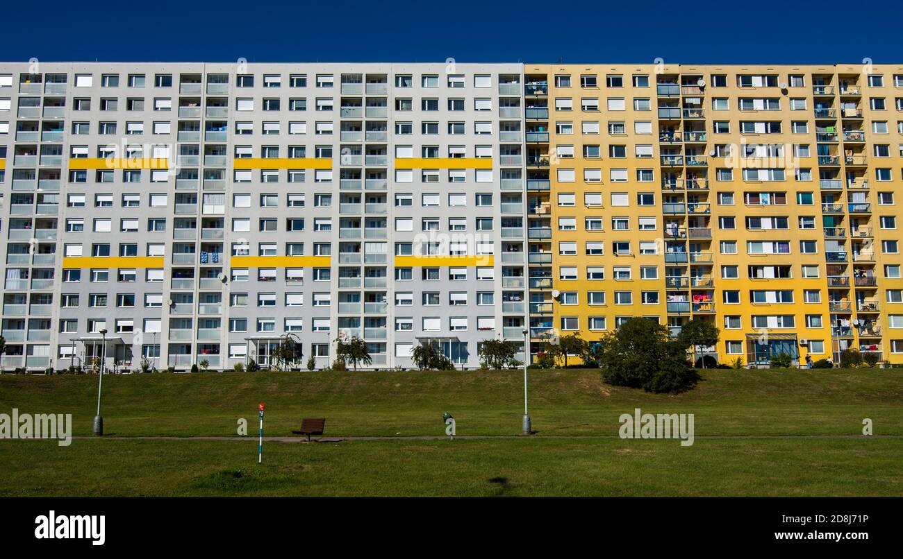 Concrete building communist blocks ("panelak") in Petrini or Petrin ...
