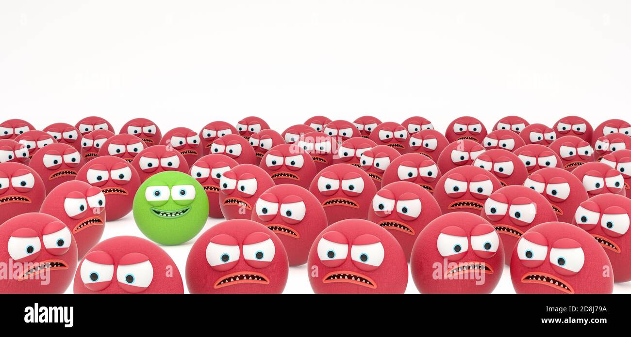 Happy and mad funny face character in crowd 3d render 3d illustration ...