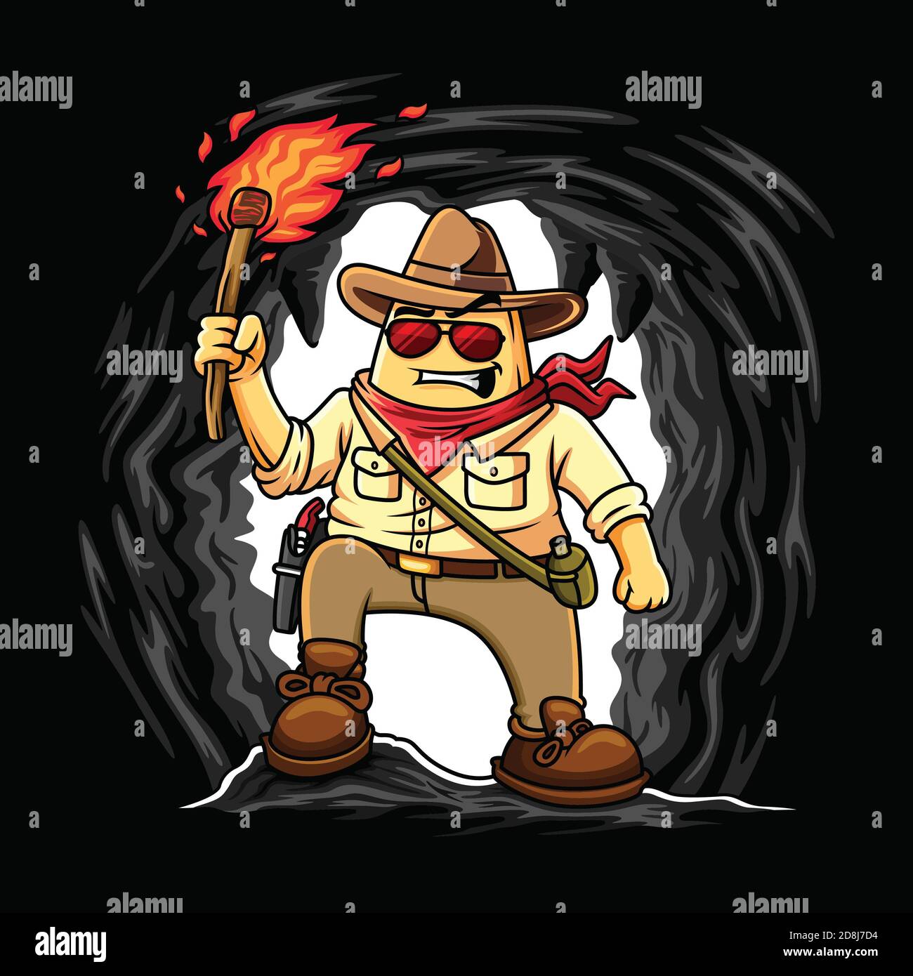 Nacho adventure with a brave expression in cave. Cartoon vector ...