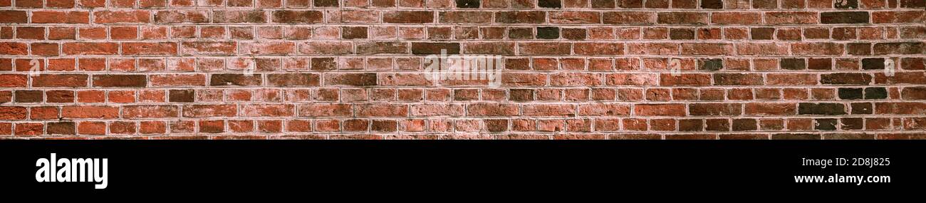 Panorama of a soiled dirty red brick wall. Old dilapidated brick wall ...