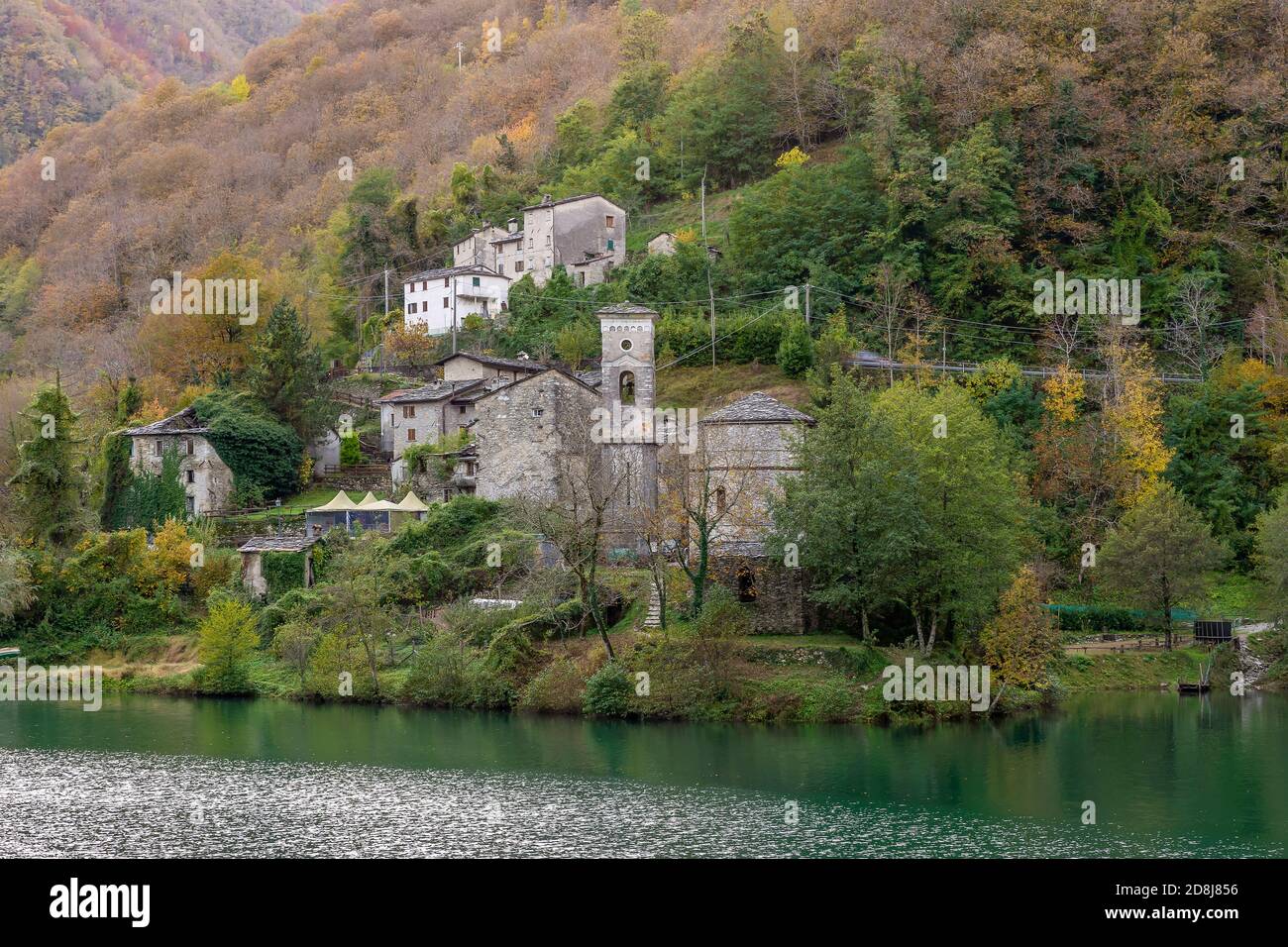 The ancient once abandoned village of Isola Santa, in the autumn season ...