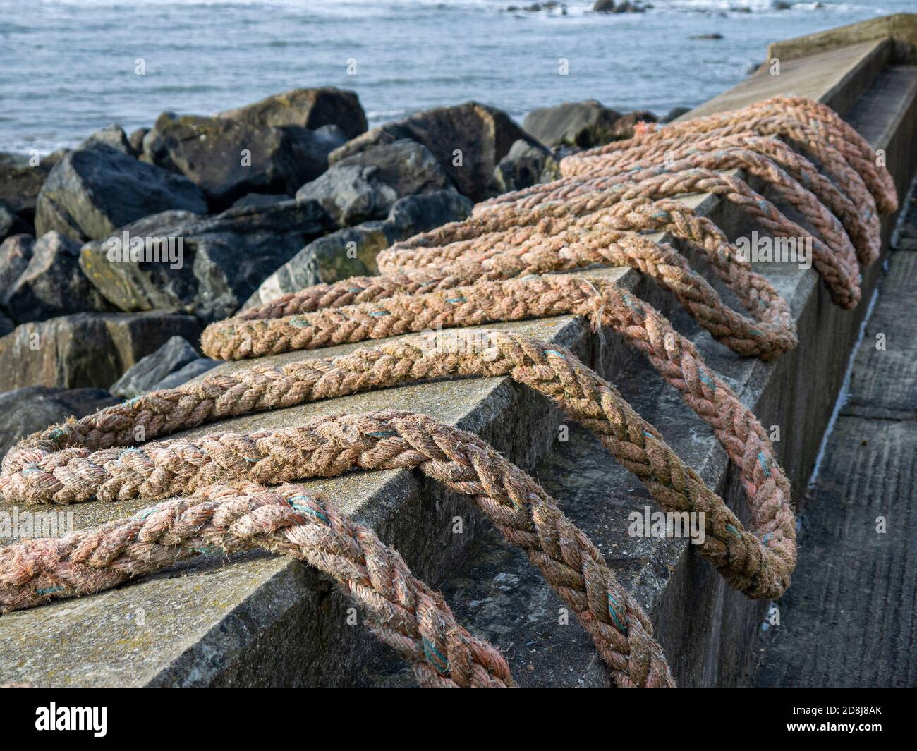 Rope drying on a concrete sea wall Stock Photo - Alamy