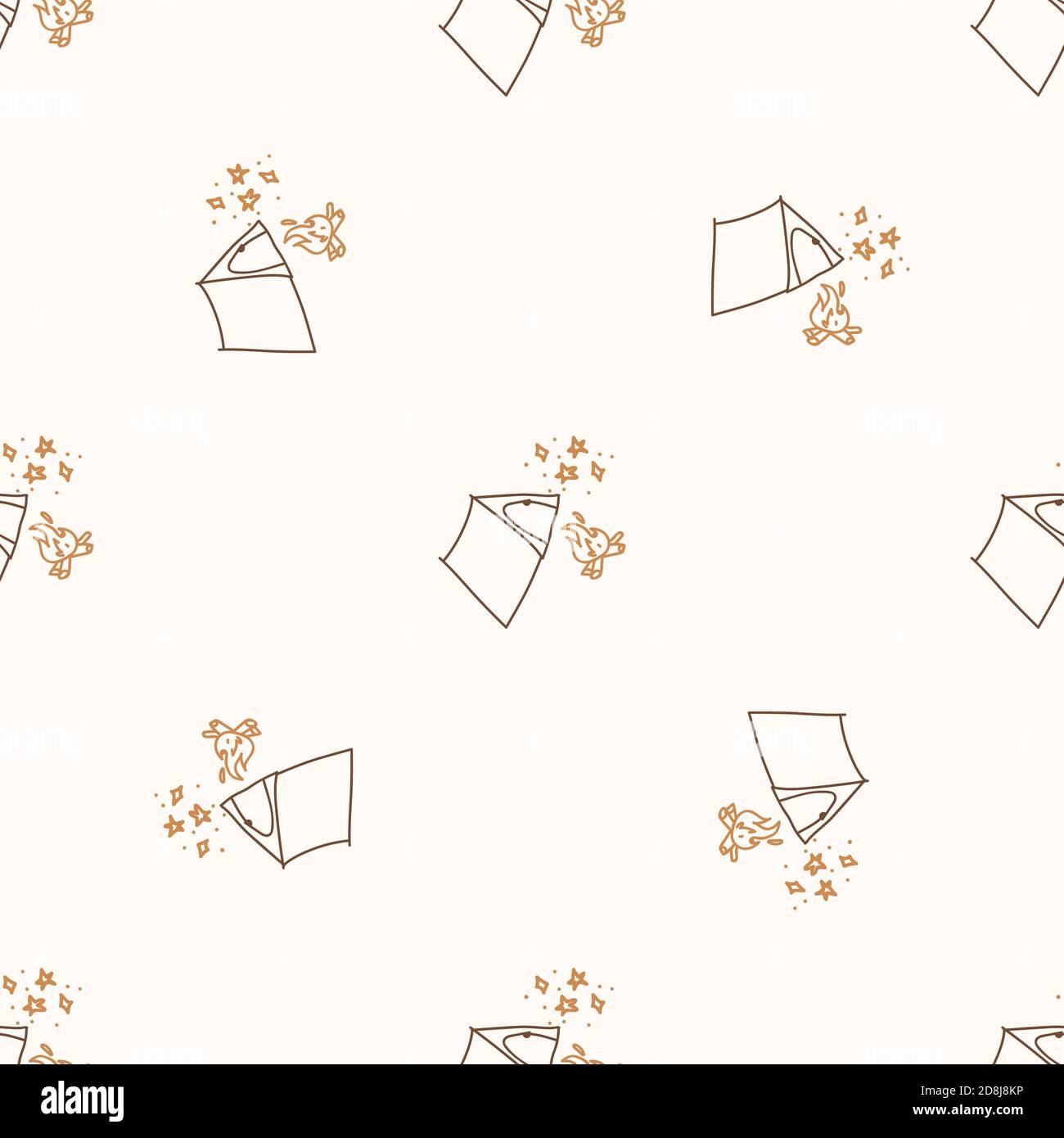 Seamless background stick figure tent and campfire neutral pattern ...