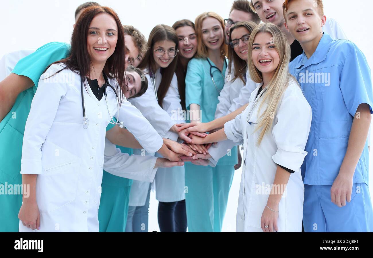 top view. a group of smiling doctors pointing at you Stock Photo - Alamy