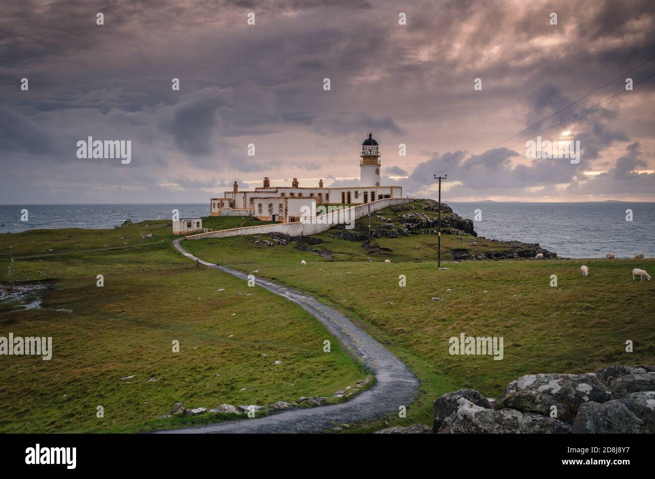 Neist Point Lighthouse at sunset, Isle of Skye, Scotland Stock Photo ...