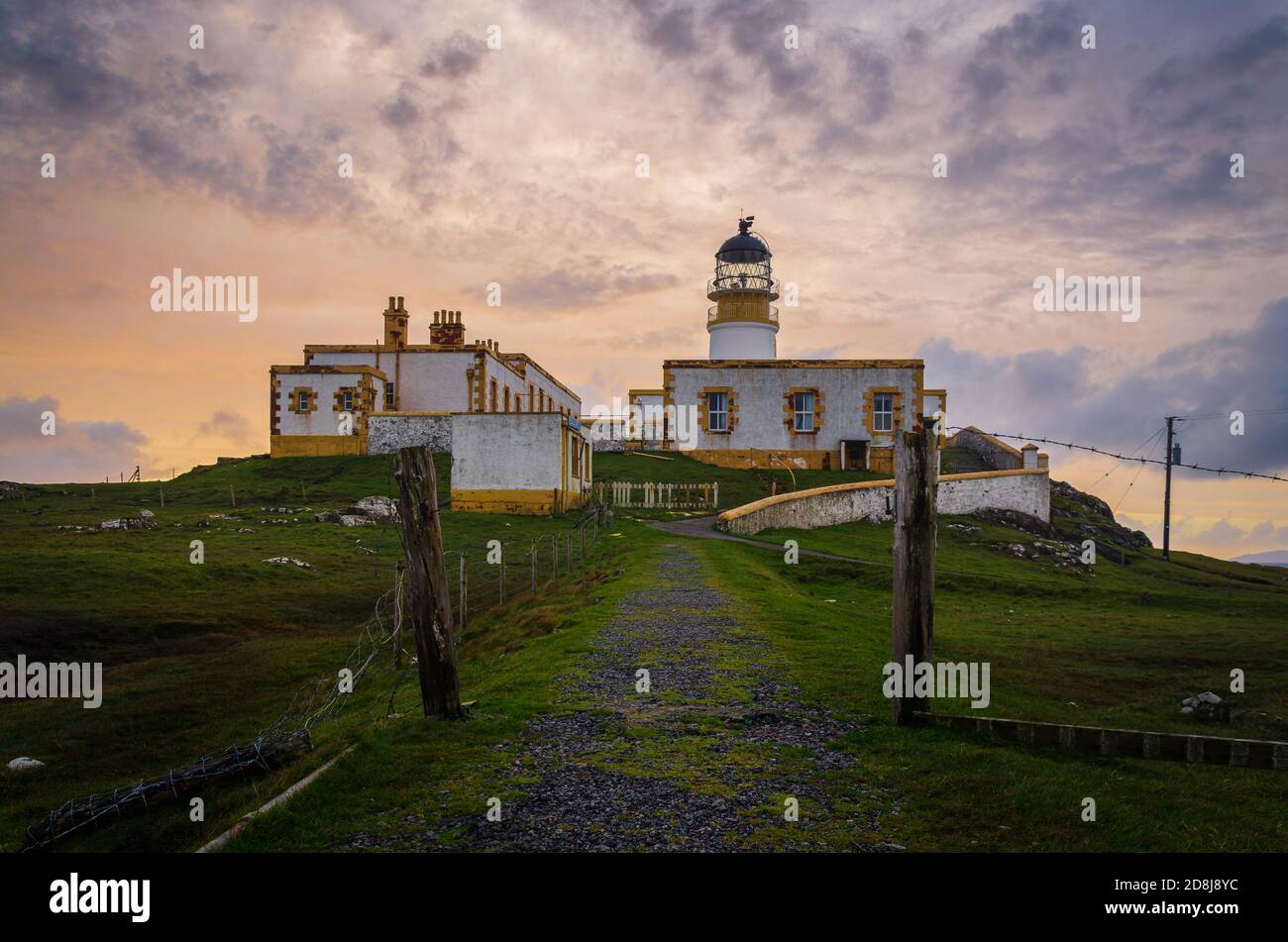 Neist Point Lighthouse at sunset, Isle of Skye, Scotland Stock Photo ...