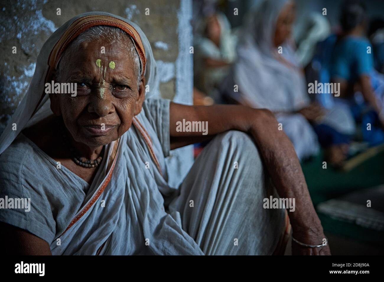 Vrindavan, India, August 2009. Portrait of a widow in an ashram Stock ...