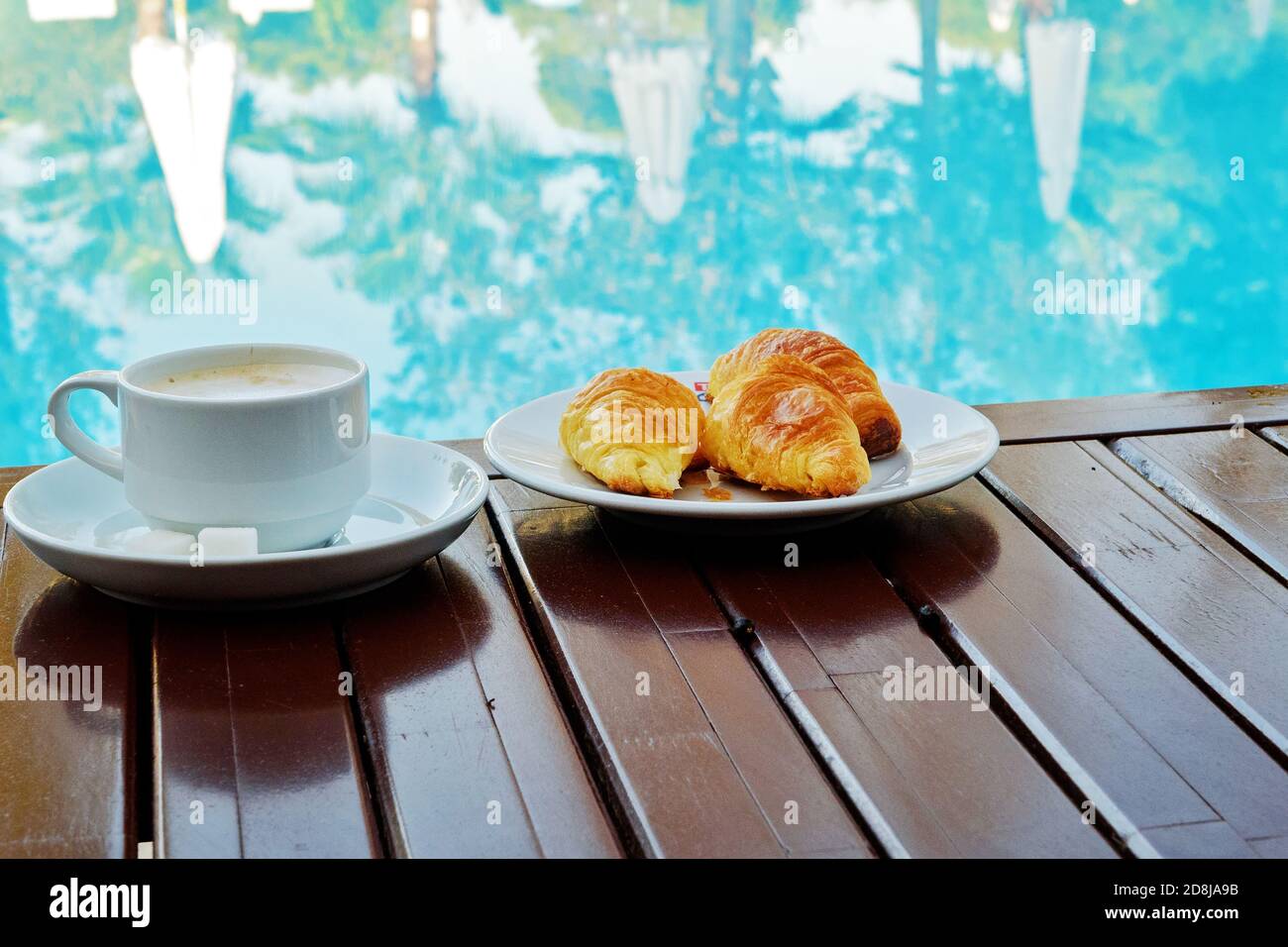 A delicious breakfast at the hotel swimming pool Stock Photo - Alamy