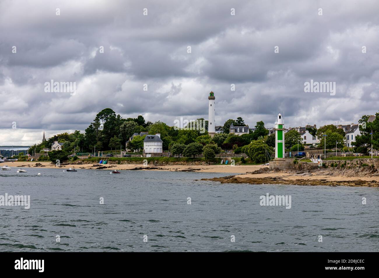 Benodet beach and lighthouses, Finistere, Brittany, France Stock Photo ...