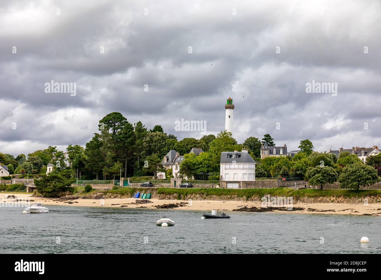Benodet beach and lighthouse, Finistere, Brittany, France Stock Photo ...