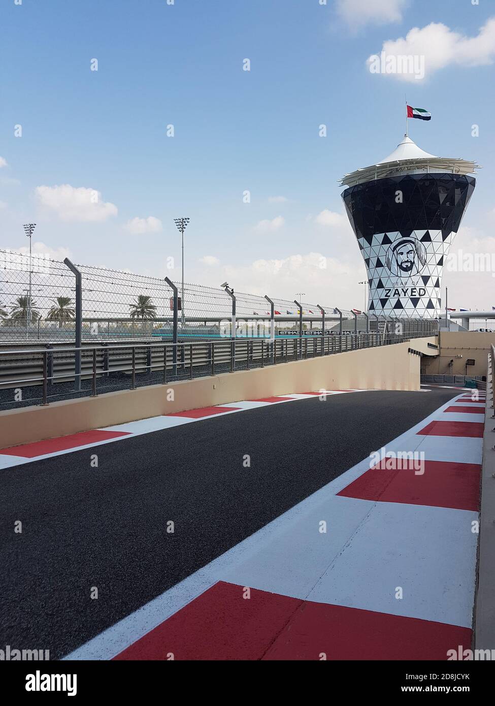 Races Watchtower behind the grid of Yas Marina Circuit Stock Photo - Alamy