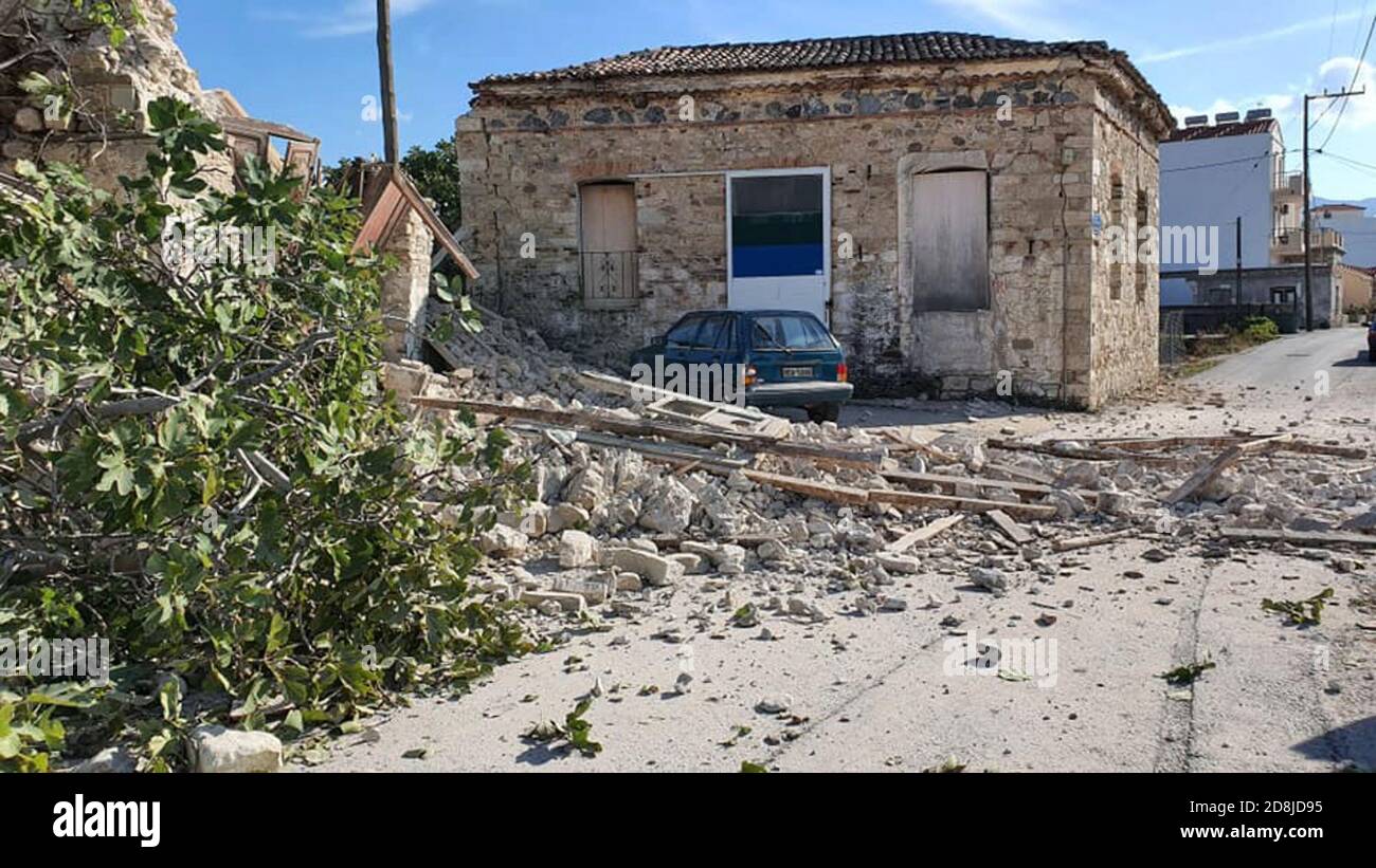 Samos, Greece. 30th Oct, 2020. A damaged house is seen after an ...