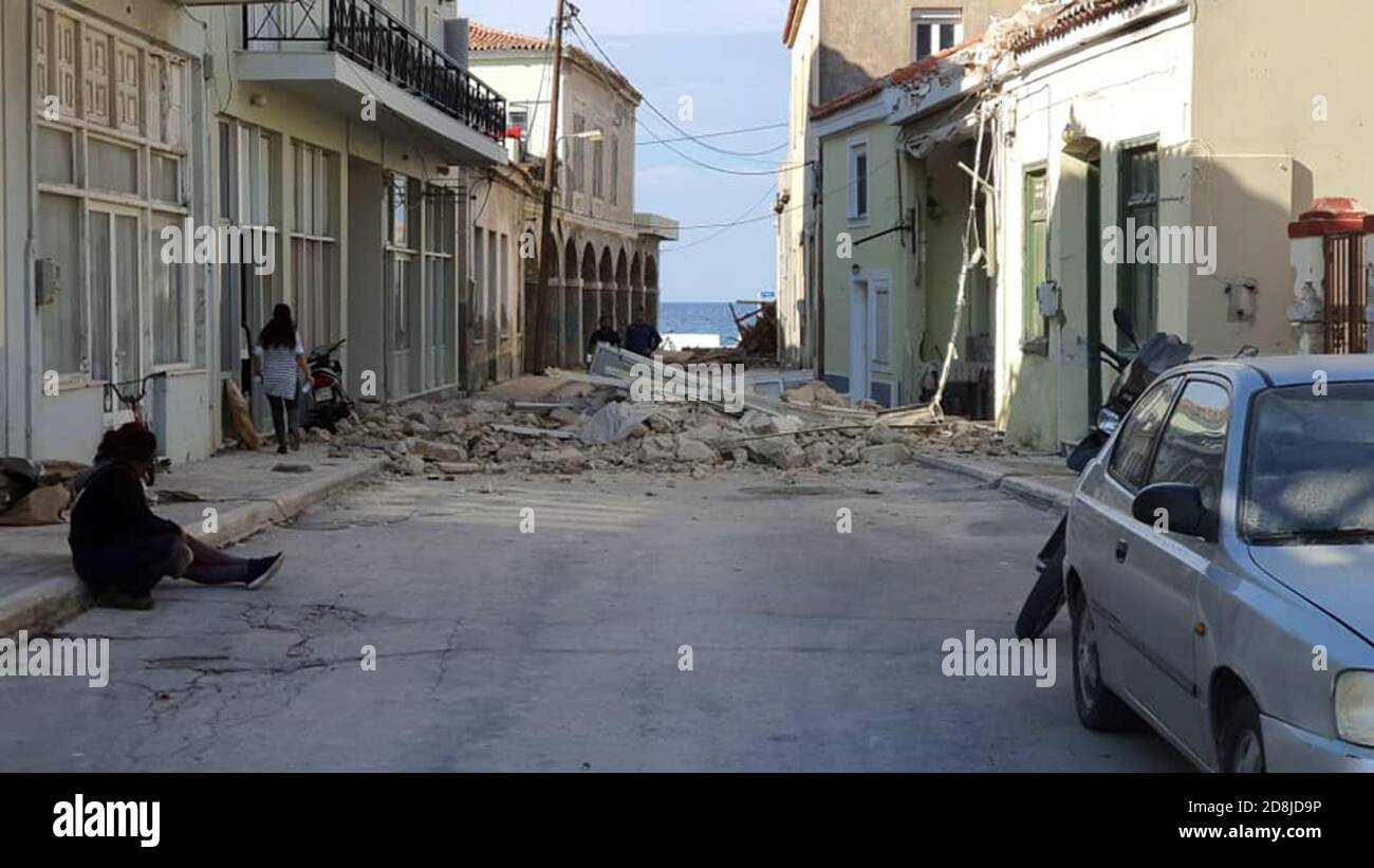 Samos, Greece. 30th Oct, 2020. A damaged house is seen after an ...