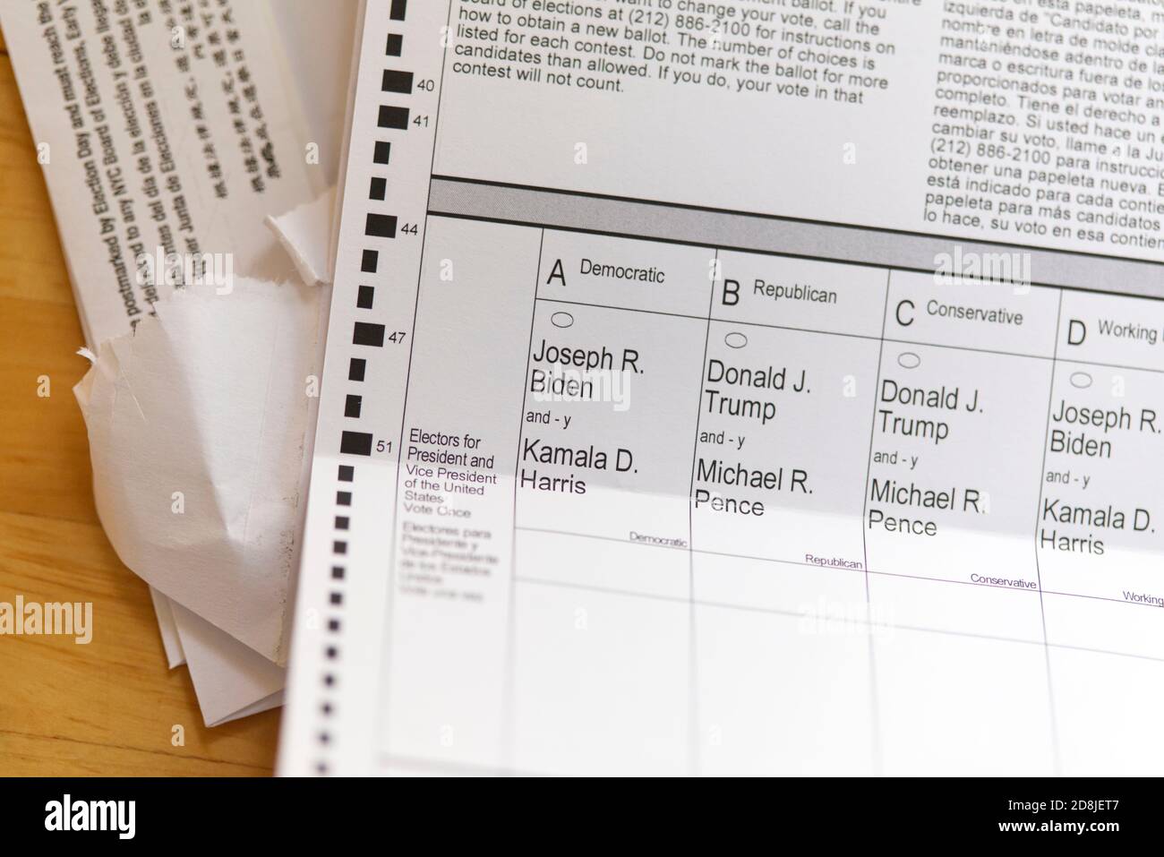 Close-up view of a New-York State absentee ballot for the 2020 ...