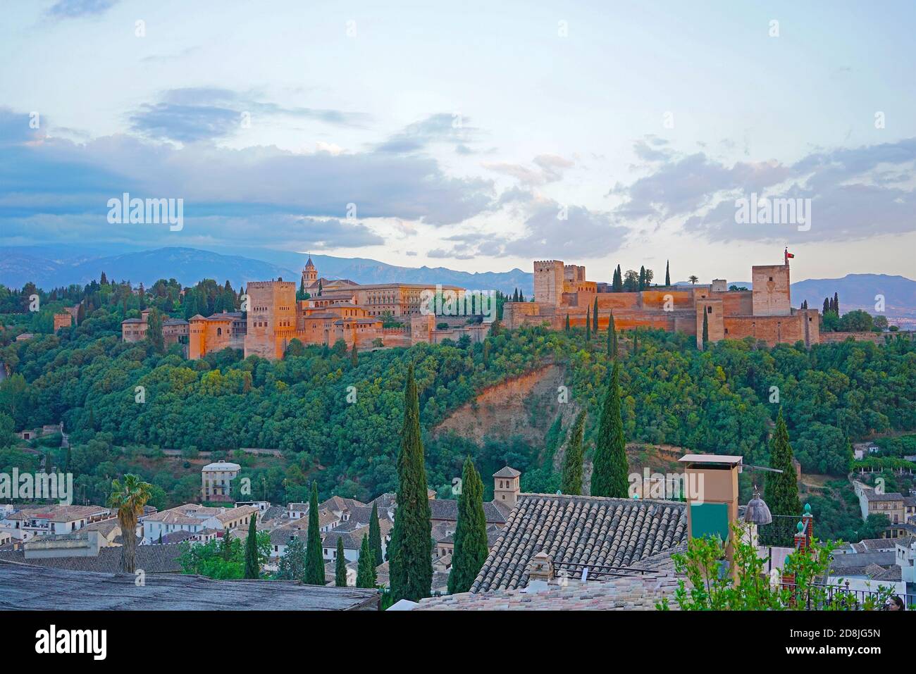 The Alhambra palace and fortress at dawn, Granada, Spain. City ...