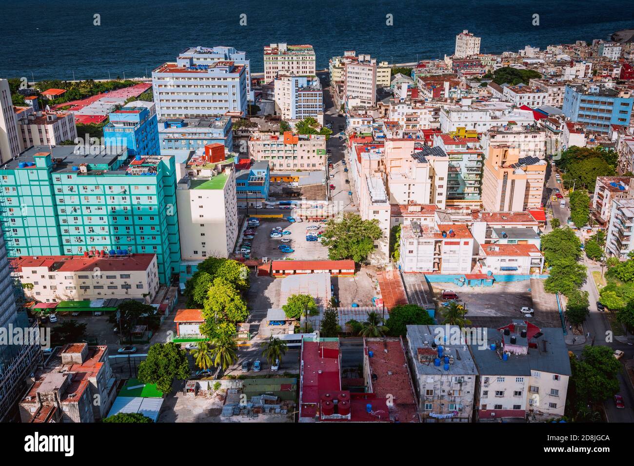 Aerial view of El Vedado neighborhood at sunset. La Habana - La Havana ...