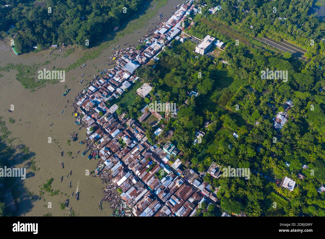 The Boithakata bazar on the bank of Belua River under Nazirpur upazila ...