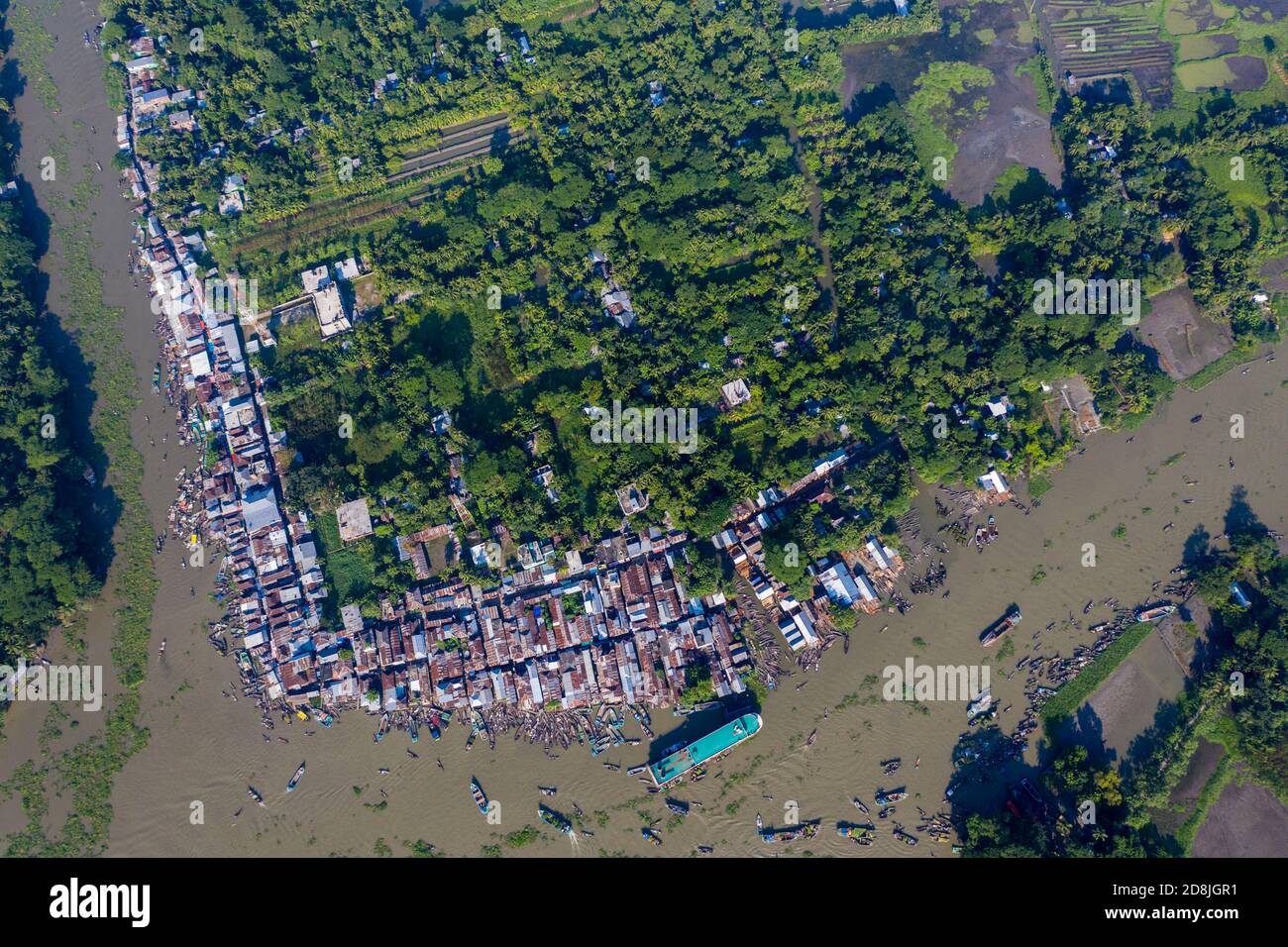 The Boithakata bazar on the bank of Belua River under Nazirpur upazila ...