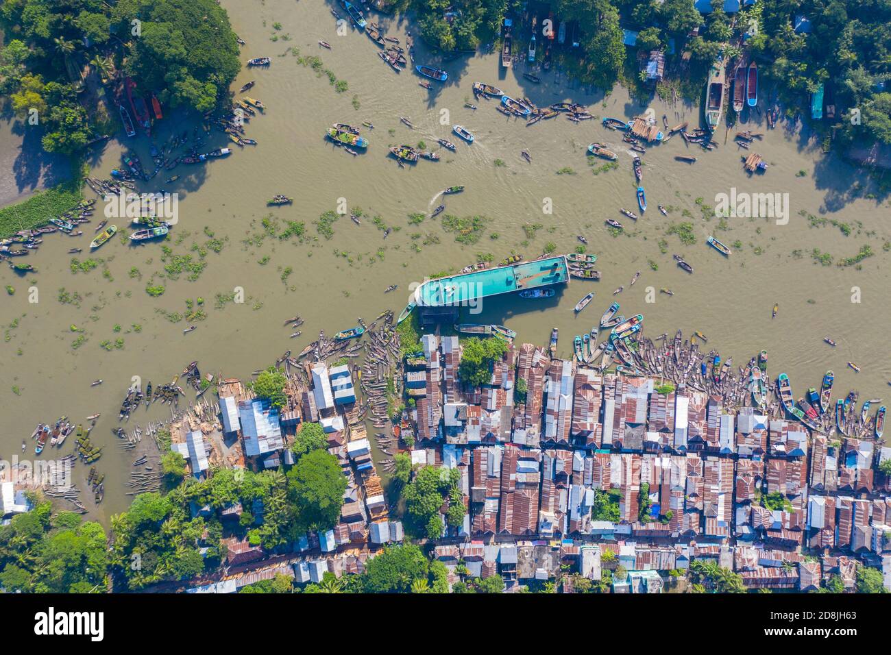 The Boithakata bazar on the bank of Belua River under Nazirpur upazila ...