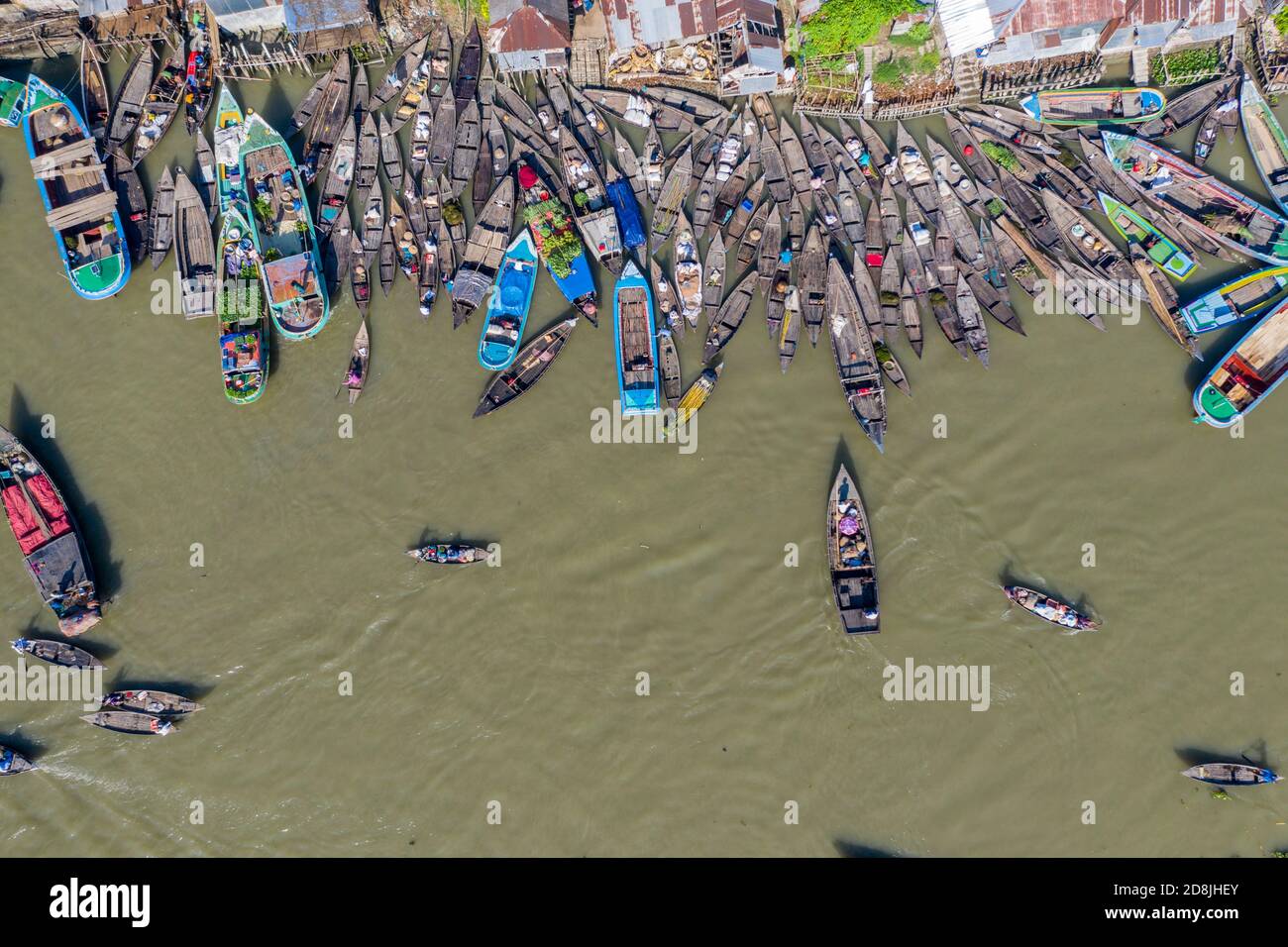 The Boithakata bazar on the bank of Belua River under Nazirpur upazila ...