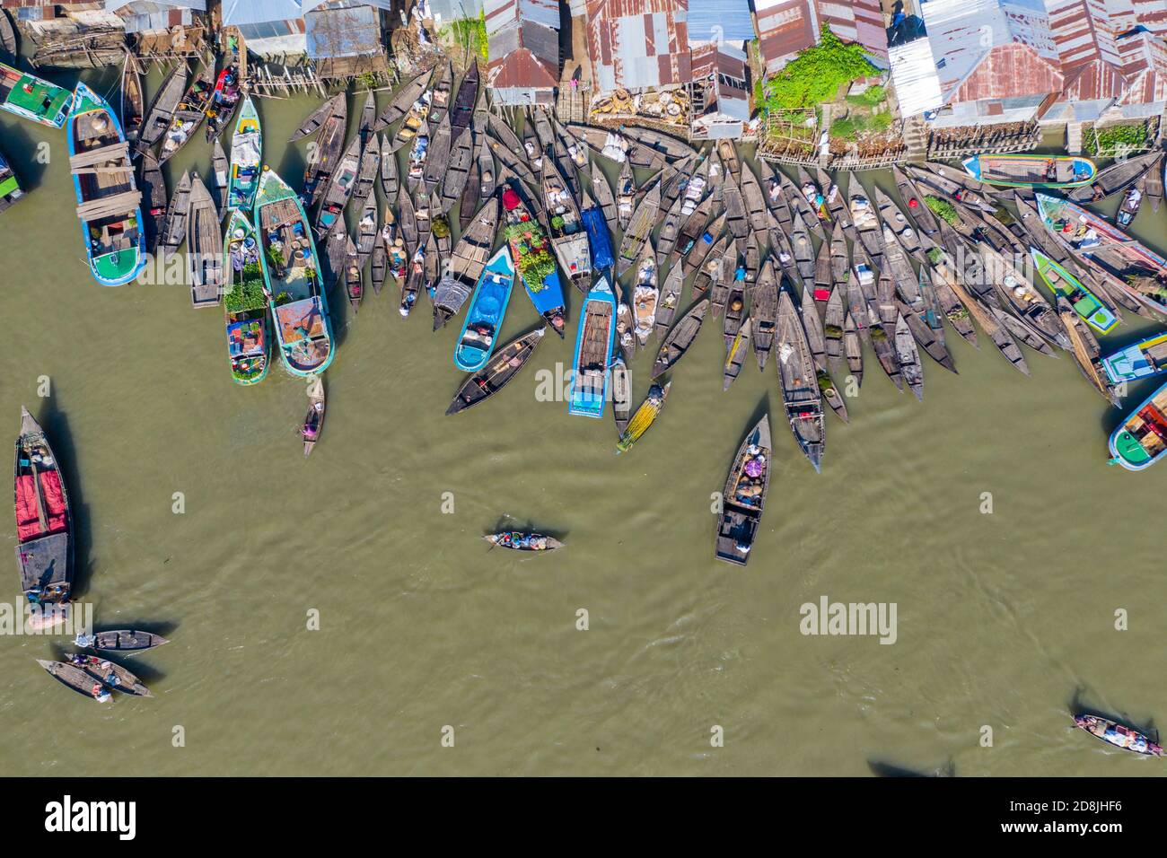 The Boithakata bazar on the bank of Belua River under Nazirpur upazila ...