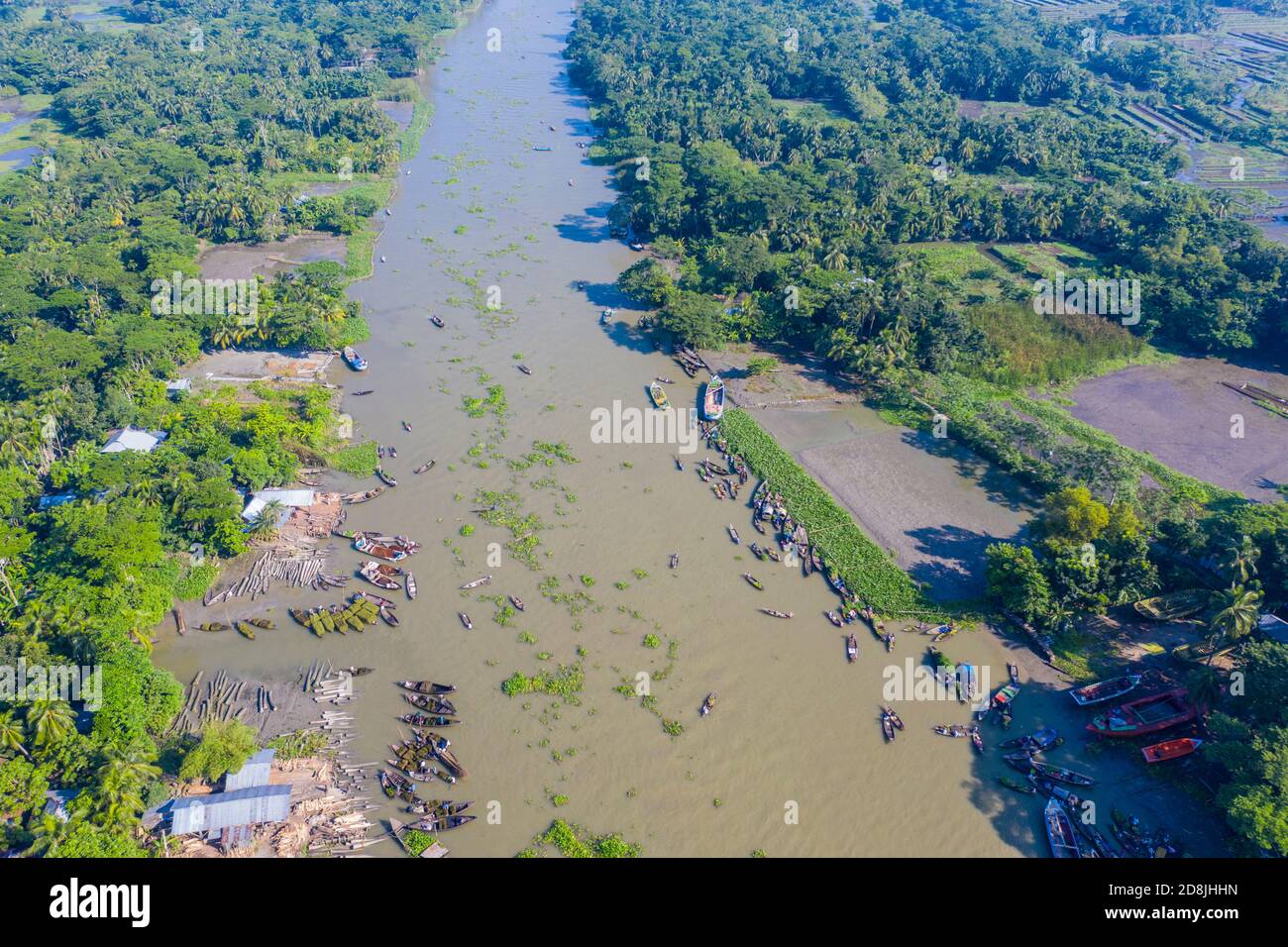 Aerial view of Belua River at Boithakata under Nazirpur upazila of Pirojpur district. Bangladesh ...
