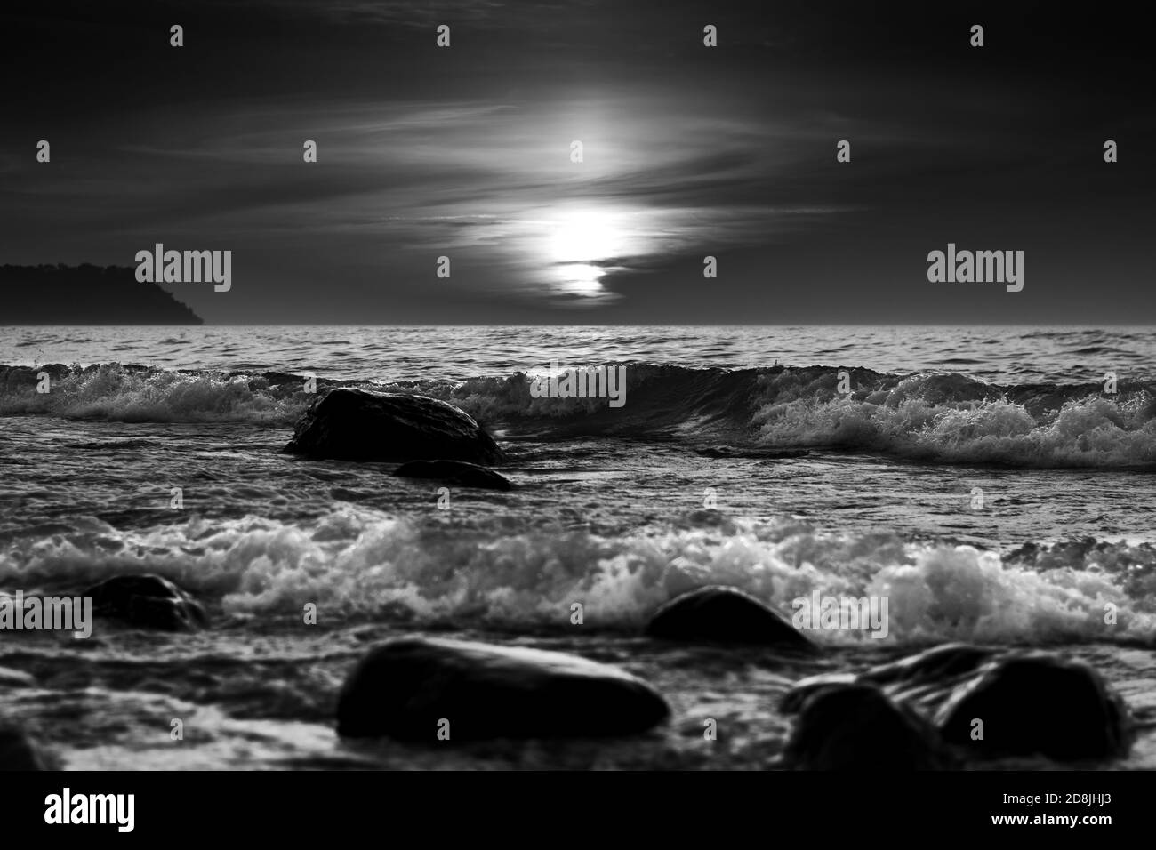 Sand beach sunset during Black and White Stock Photos & Images - Alamy