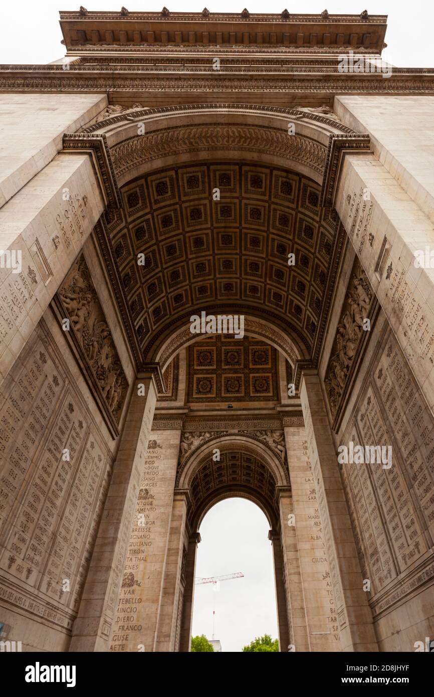 Paris, France 06/12/2010: A close up photograph of the famous Arch of ...