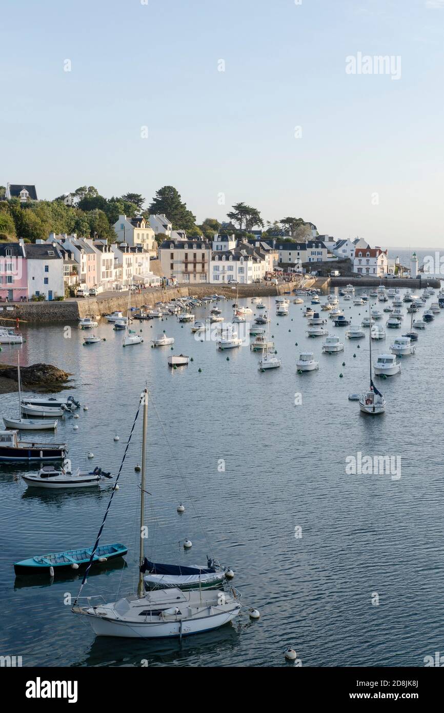 Early morning light on the harbour at Sauzon on the island of Belle Ile ...