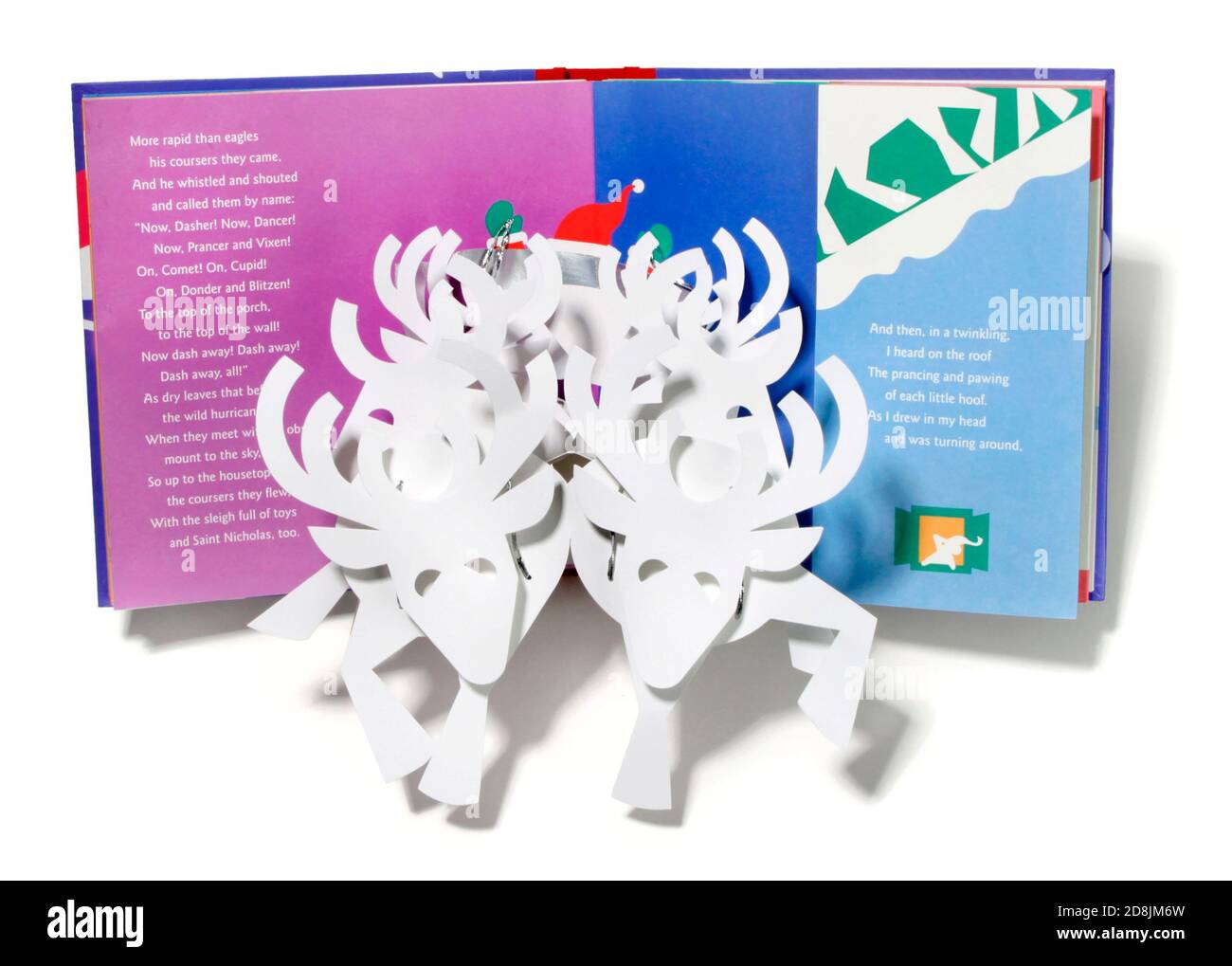 A Christmas themed pop-up children's book showing reindeer photographed ...