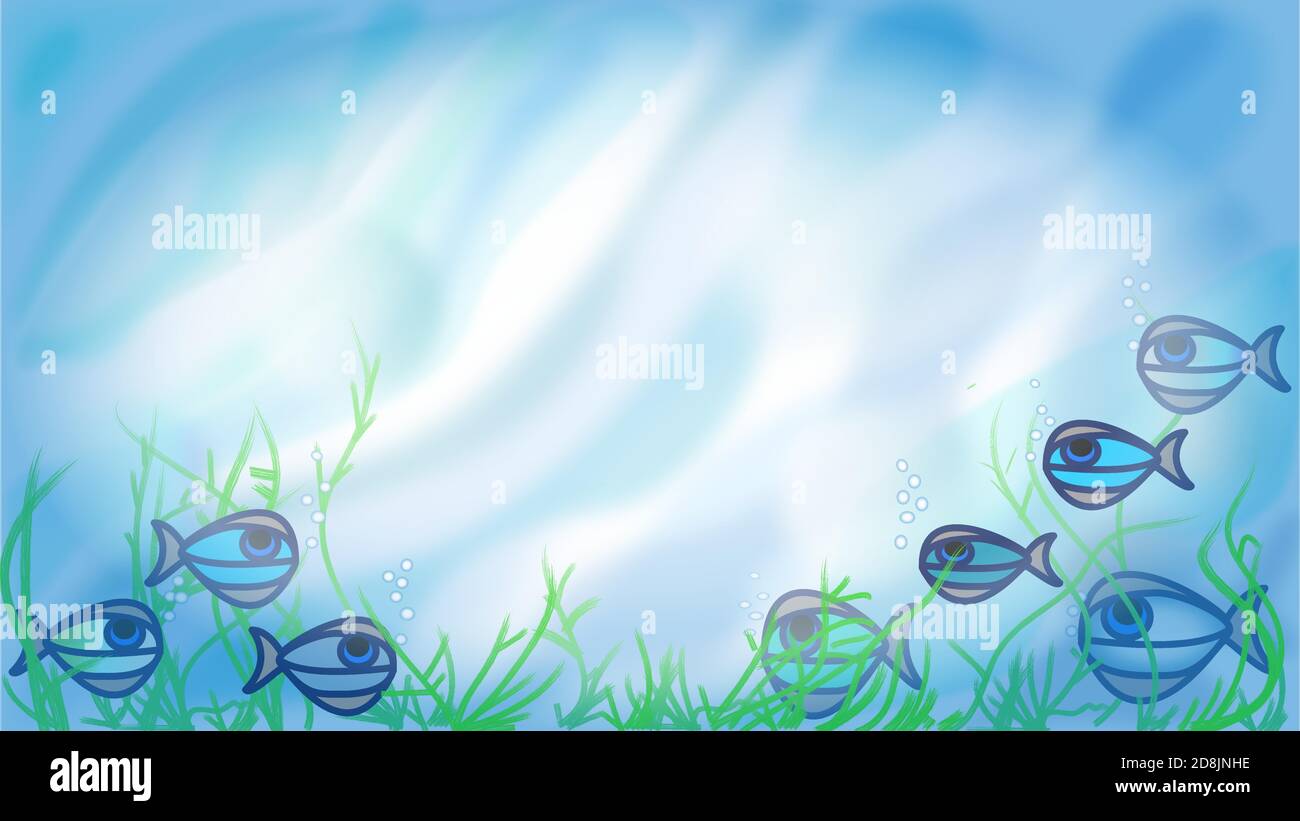 Eight fish on the ocean floor. Background with soft wave structures in ...