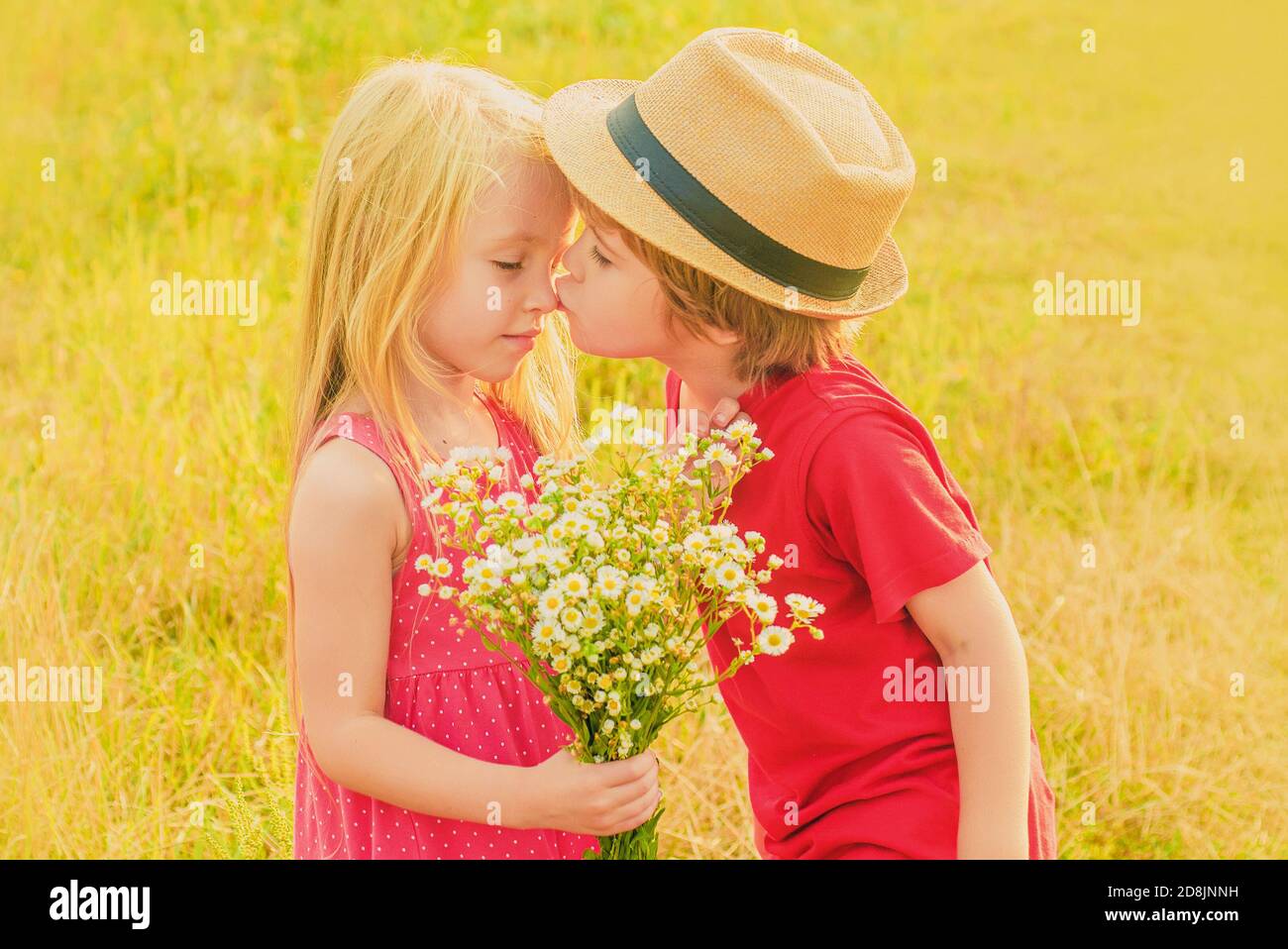 Valentines day cupid child. Summer at countryside. Festive Art Greeting ...