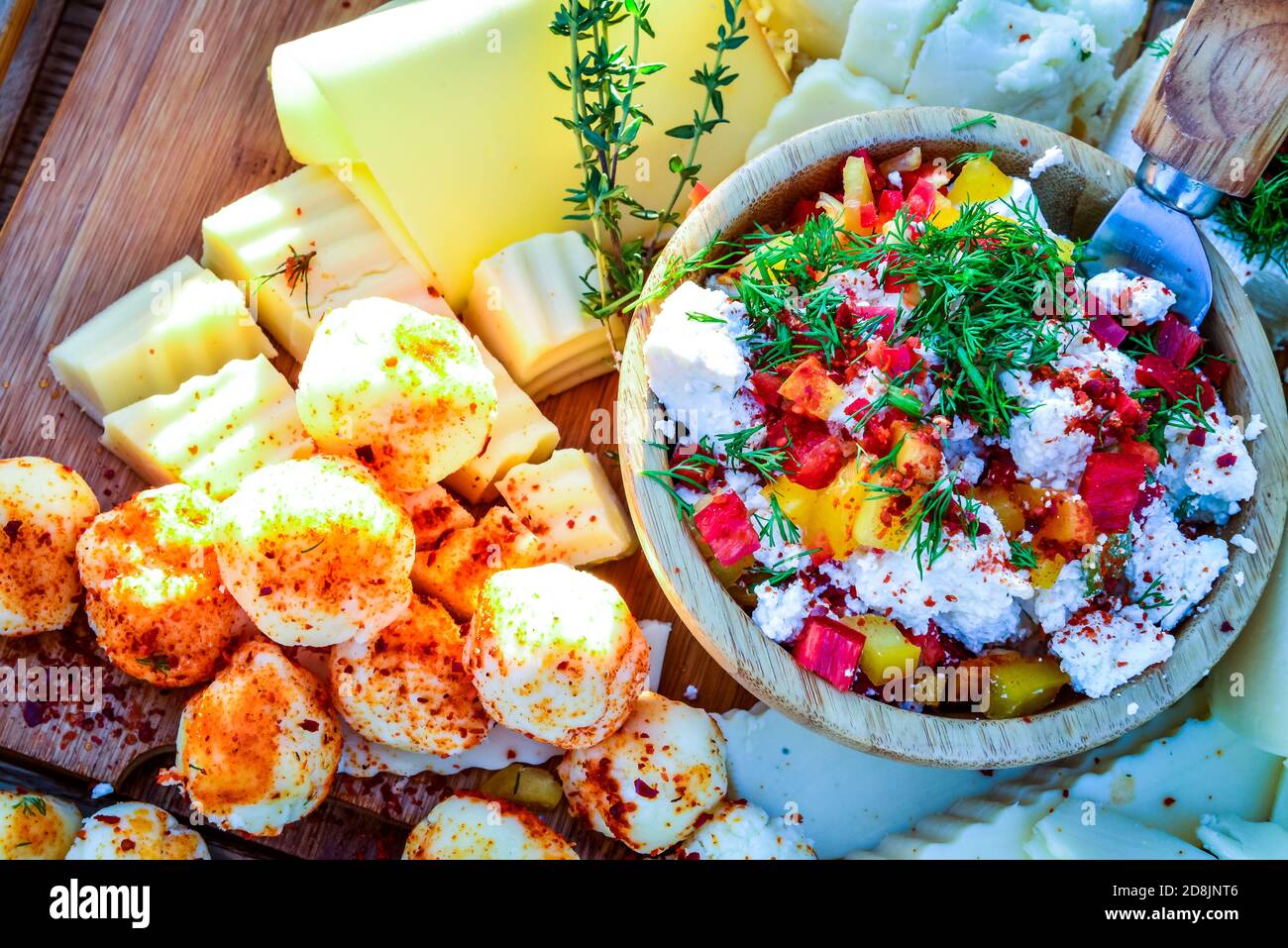 Vegetarian salad with vegetables and cheese and an assortment of ...