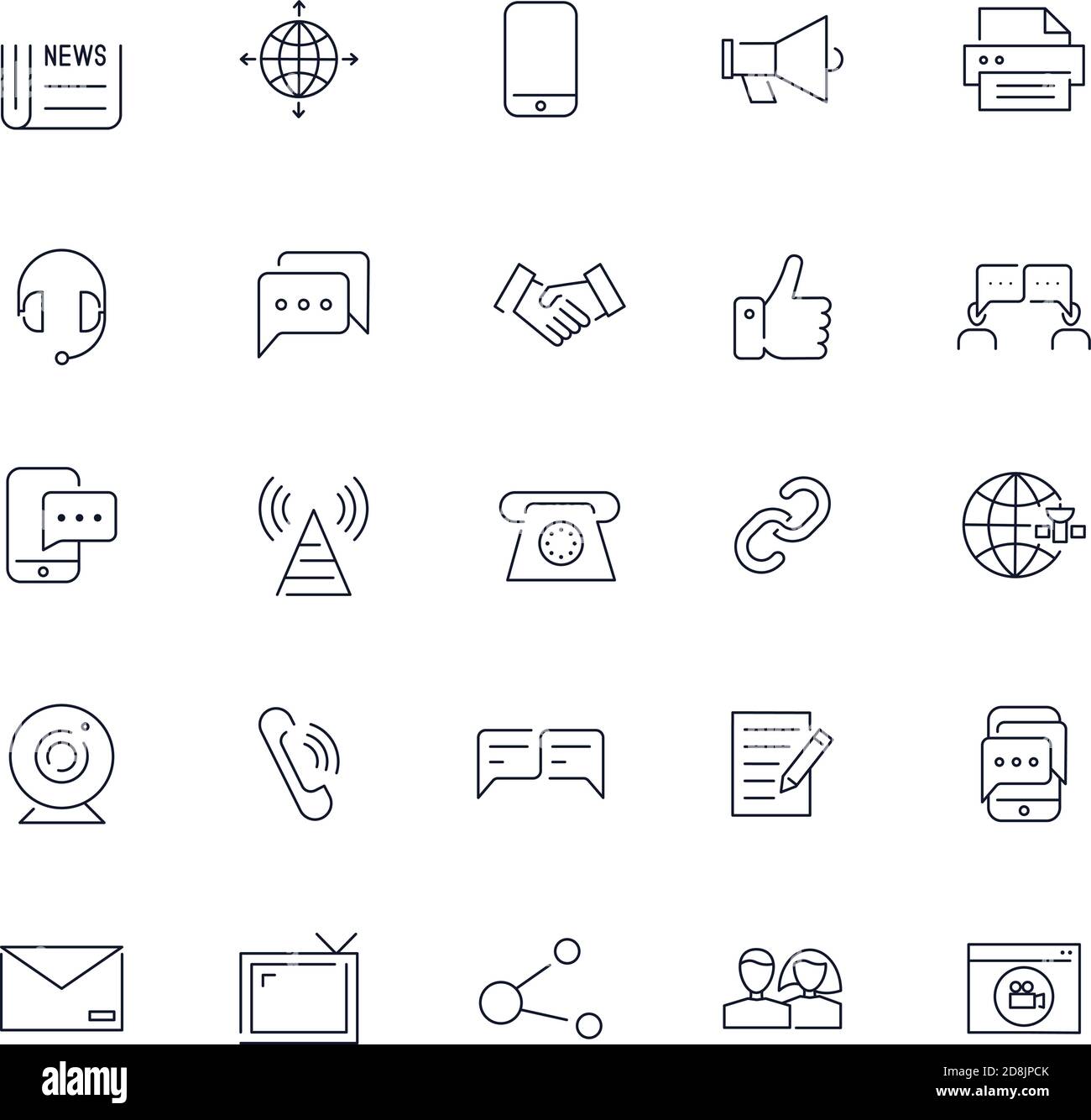 Line icons set. Communication pack. Vector batch Stock Vector Image ...