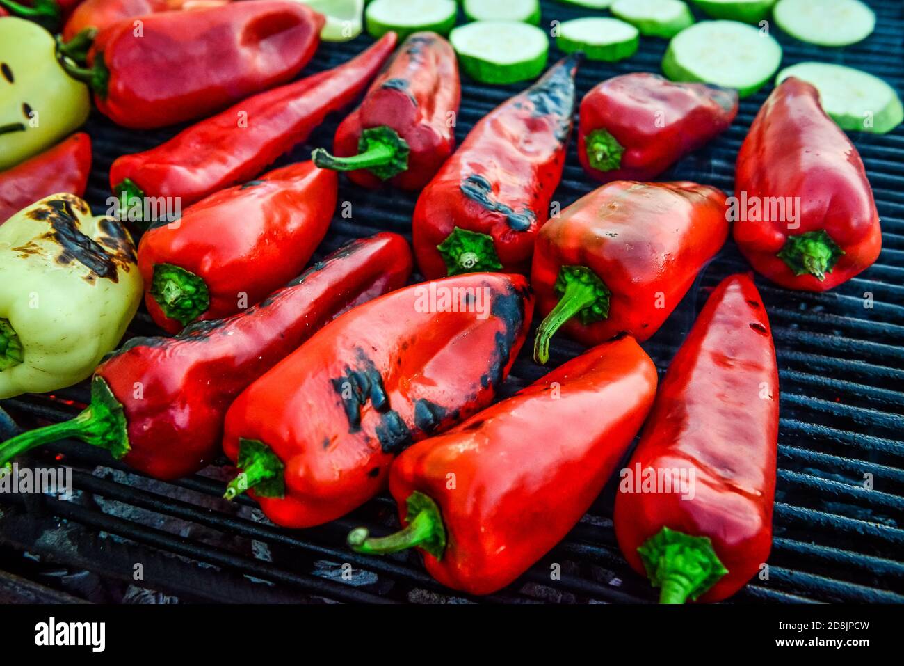 Closeup shot of bell peppers on the barbecue grill Stock Photo - Alamy