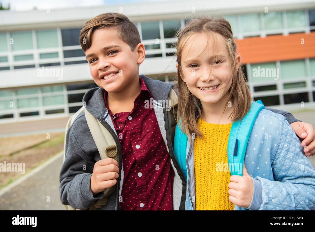 group of kids friend on the school background having fun Stock Photo ...
