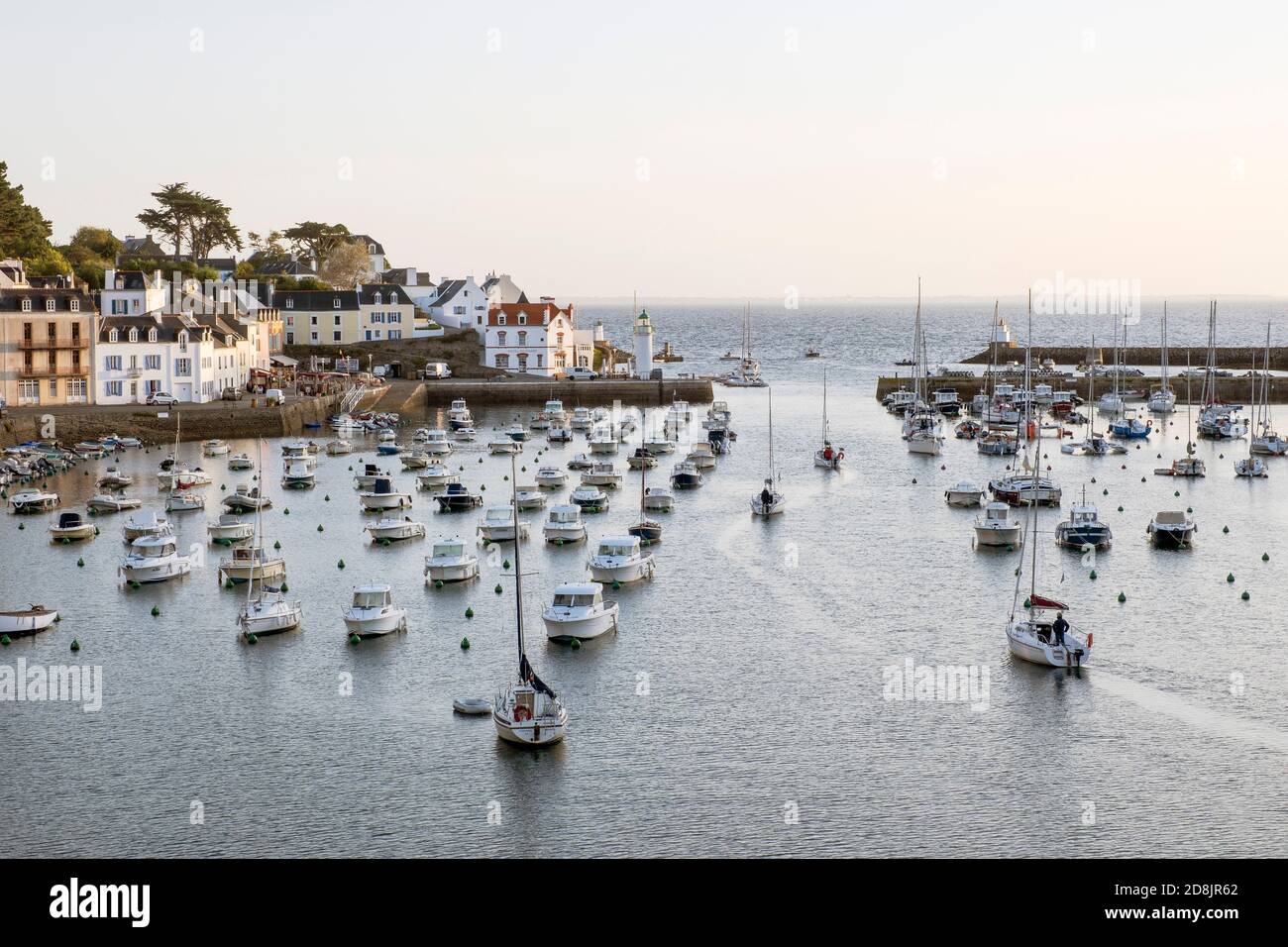 Early morning view of the harbour of Sauzon on the island of Belle Ile ...