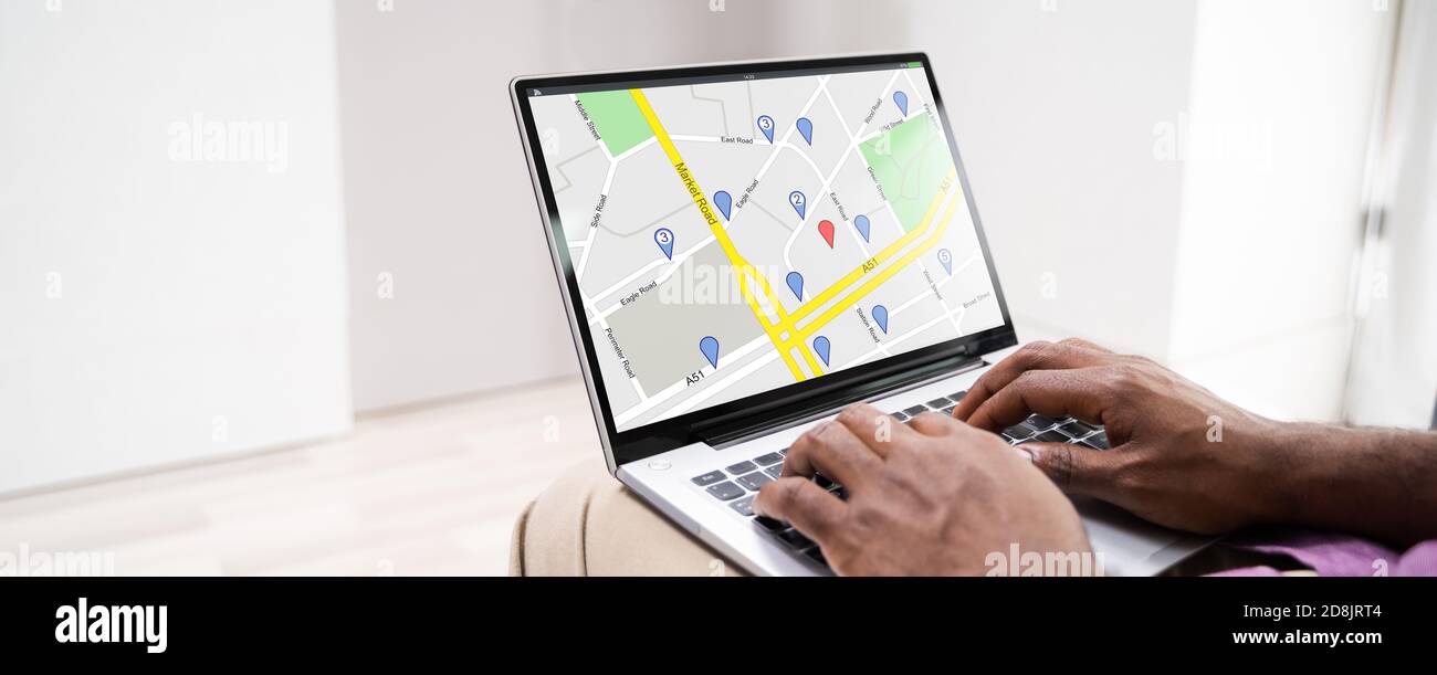 Online GPS Location Map Search On Laptop Computer Stock Photo - Alamy