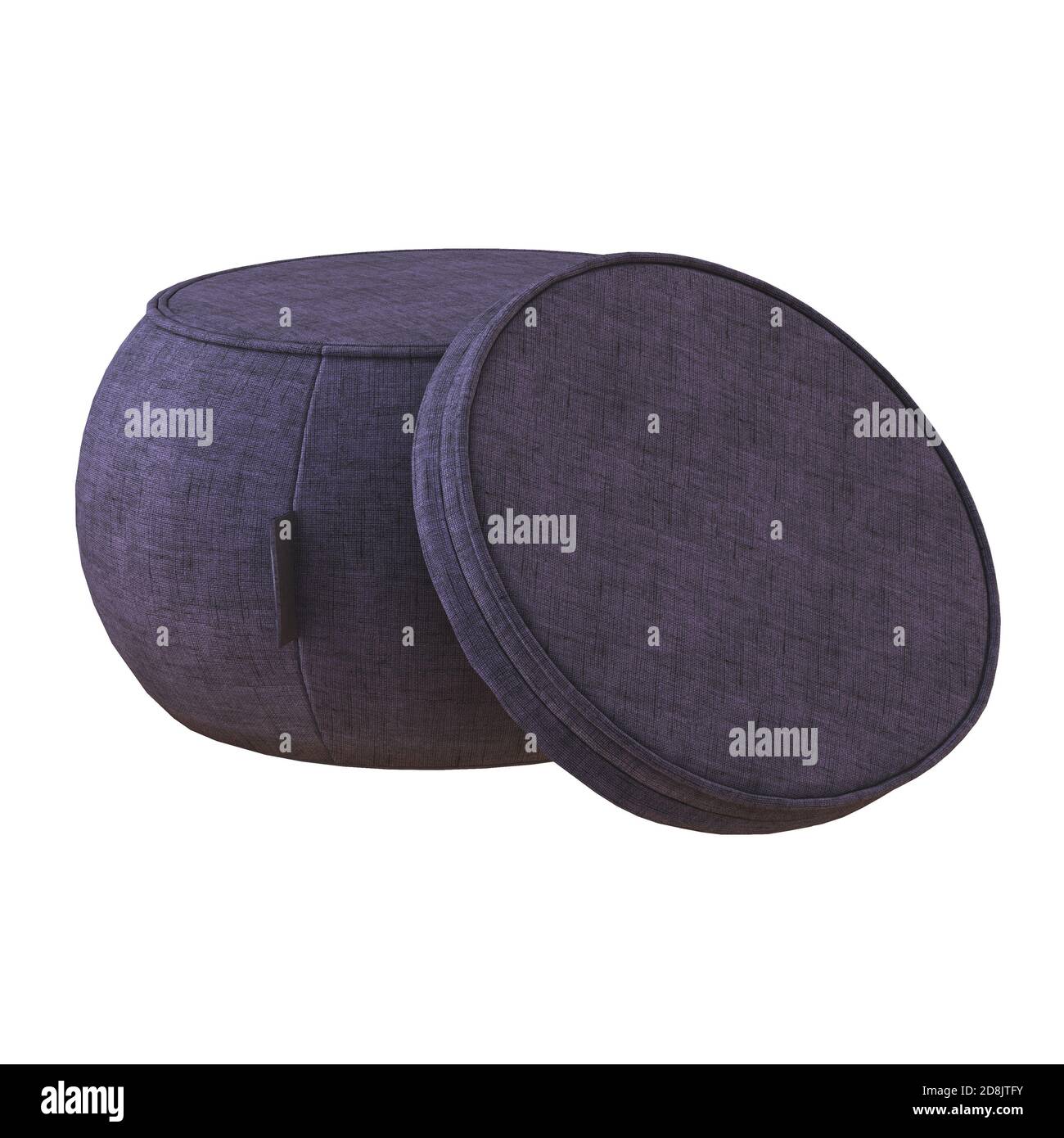 Round pouf with a fabric seat on a white background. 3d rendering Stock ...