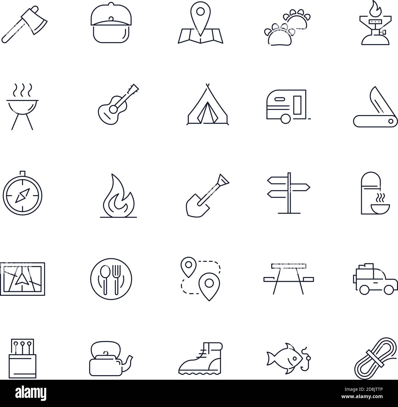 Line icons set. Camping pack. Vector illustration Stock Vector Image ...