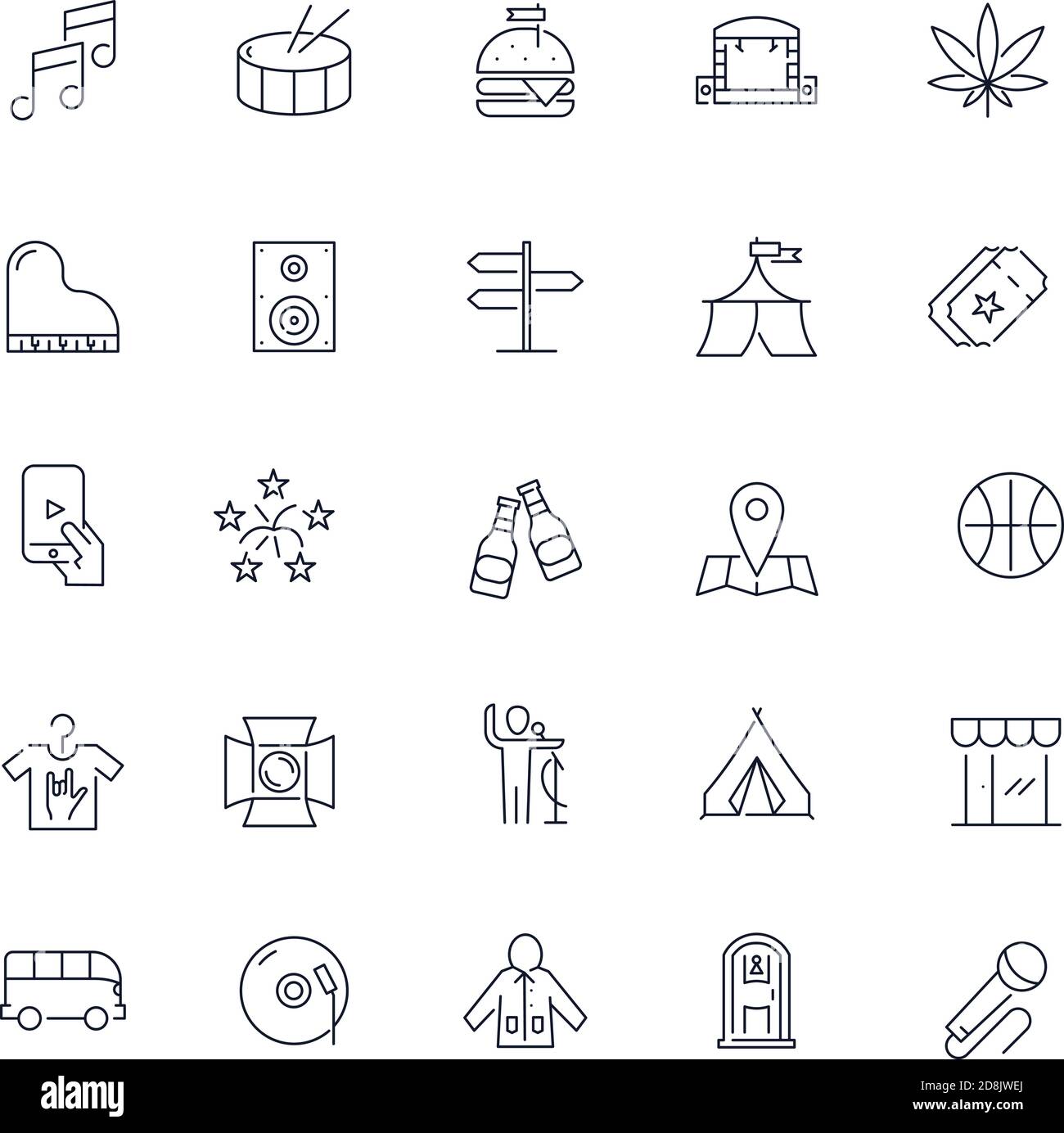 Line icons set. Music festival pack. Vector Stock Vector Image & Art ...