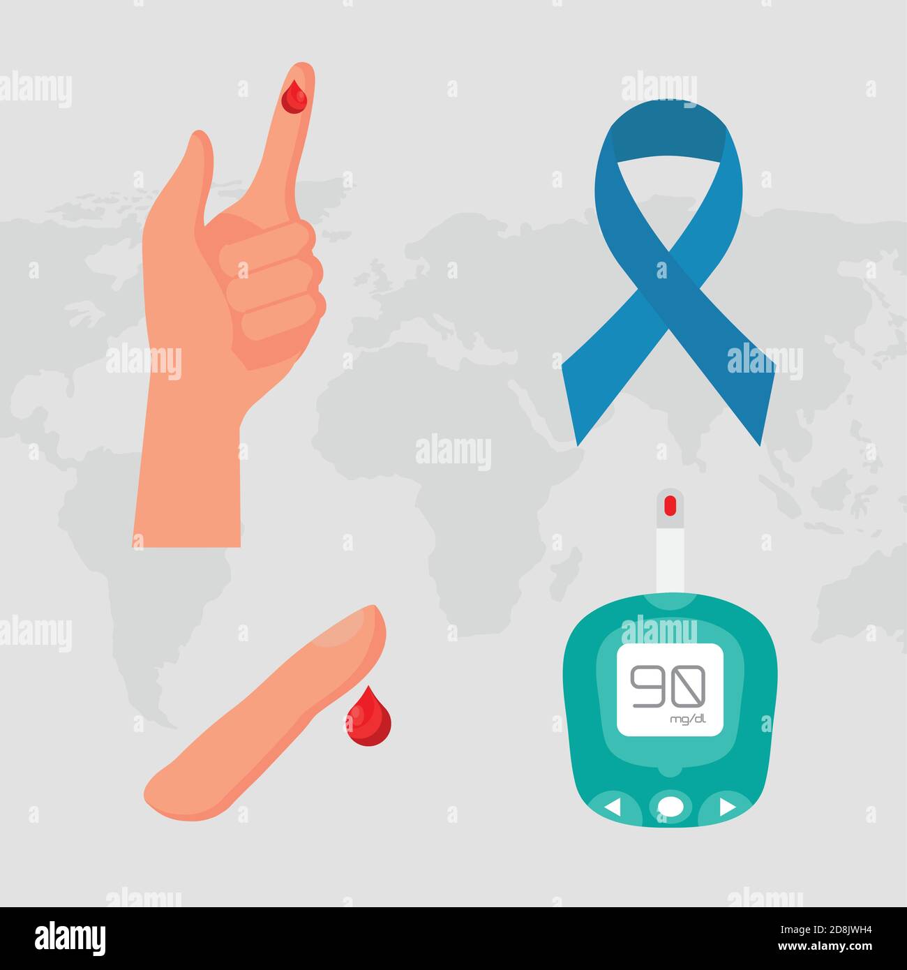 world diabetes day campaign set icons in earth planet Stock Vector ...