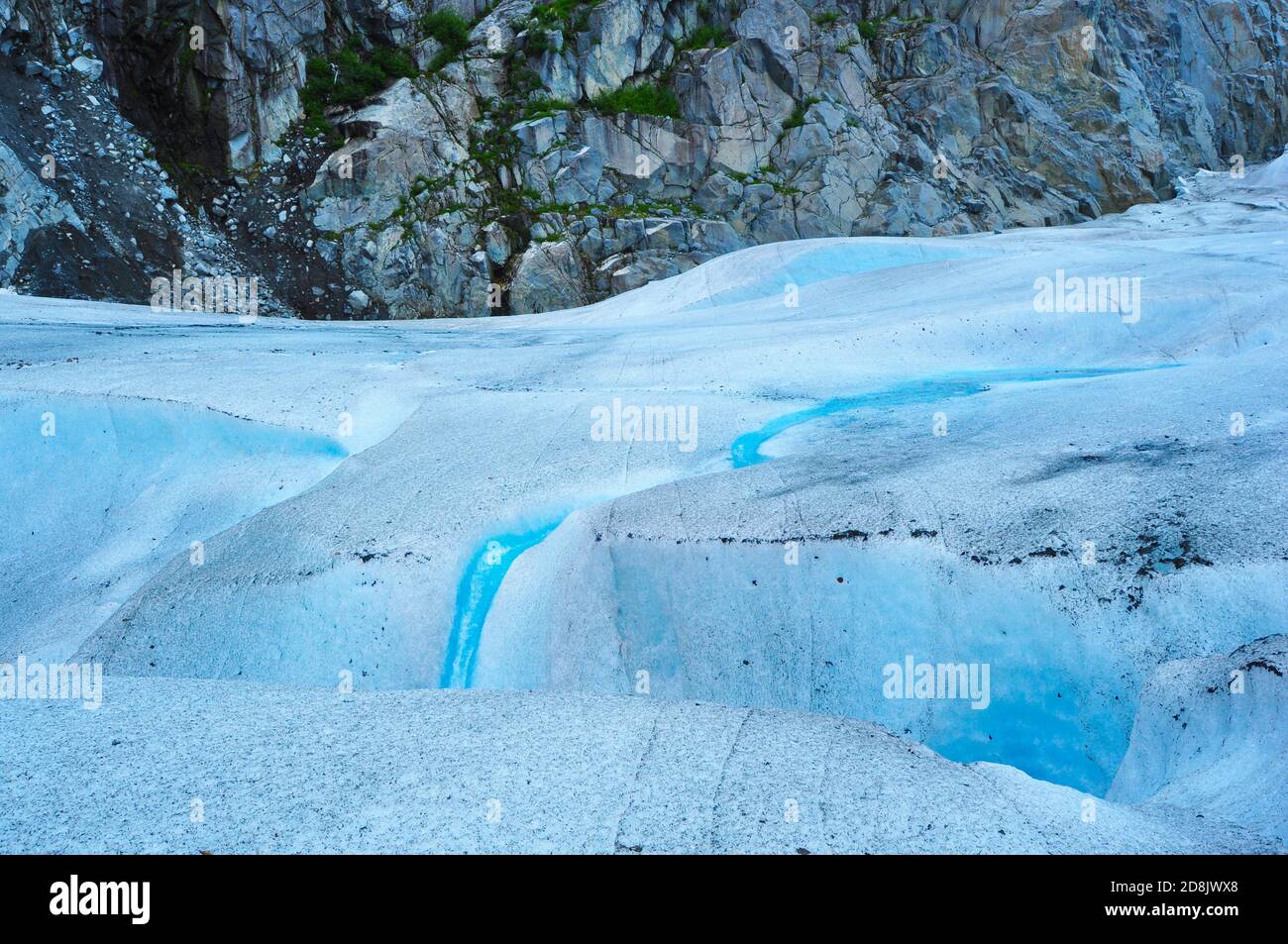 Permafrost melting down, surface of a glacier, Mendenhall Glacier ...