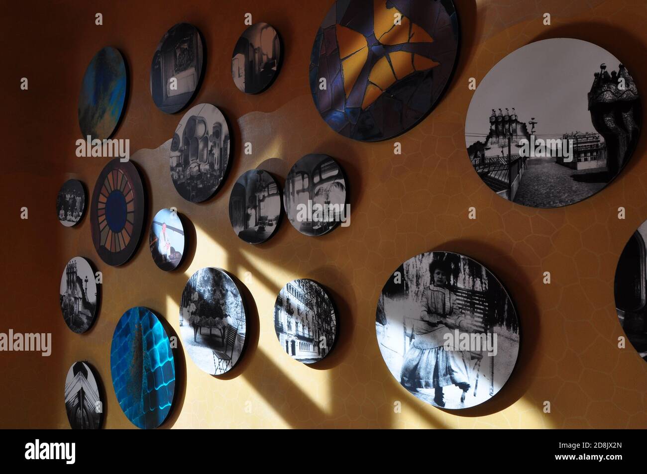 Interior wall with photos of Batllo family in famous Casa Batllo house ...