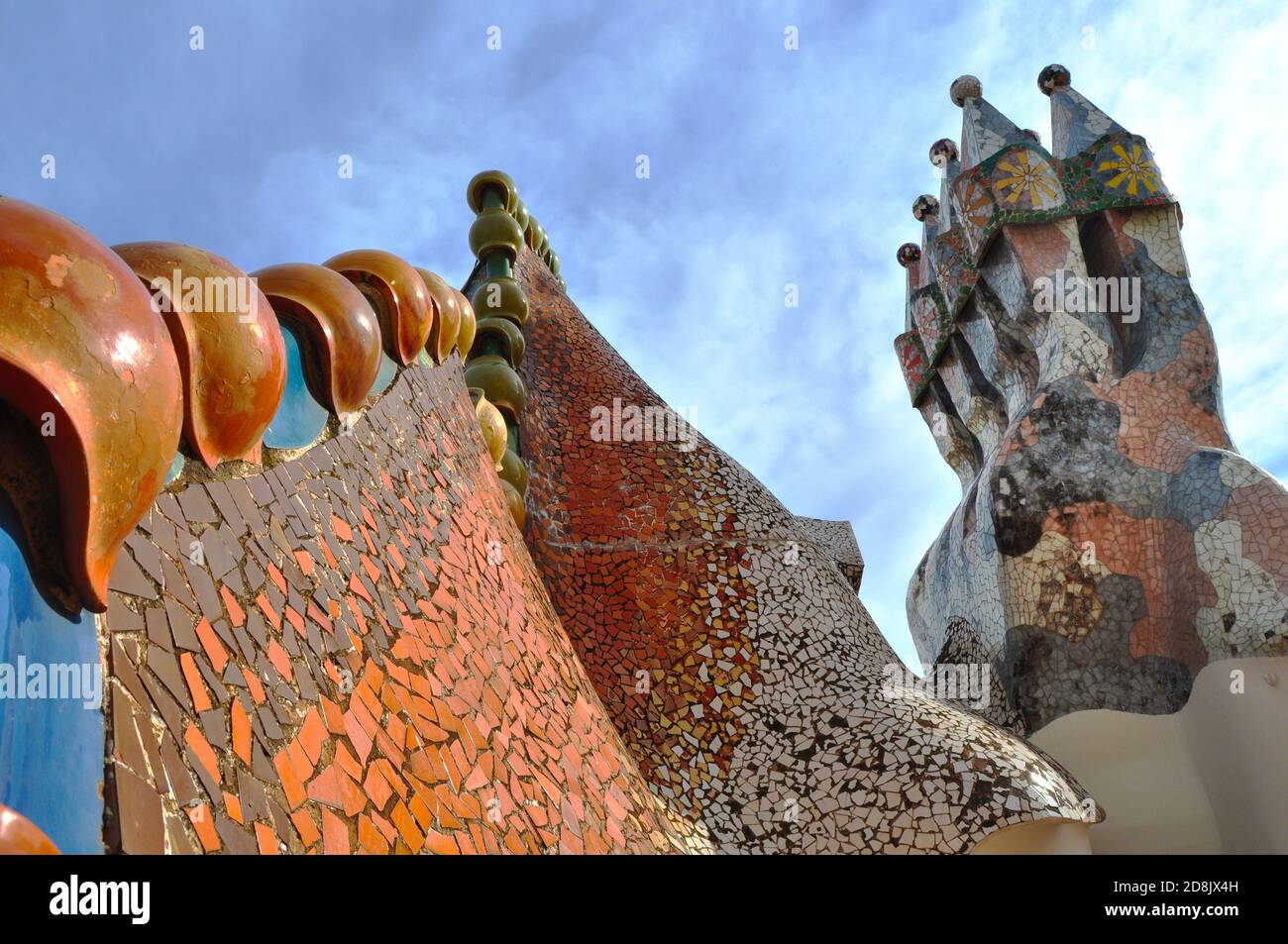 Casa Batllo, rooftop and chimney detail, famous building by Gaudi ...